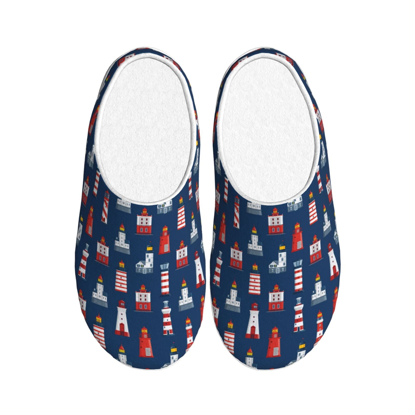 Balery Cartoon Lighthouse Pattern Women's Fuzzy Memory Foam Slippers ...