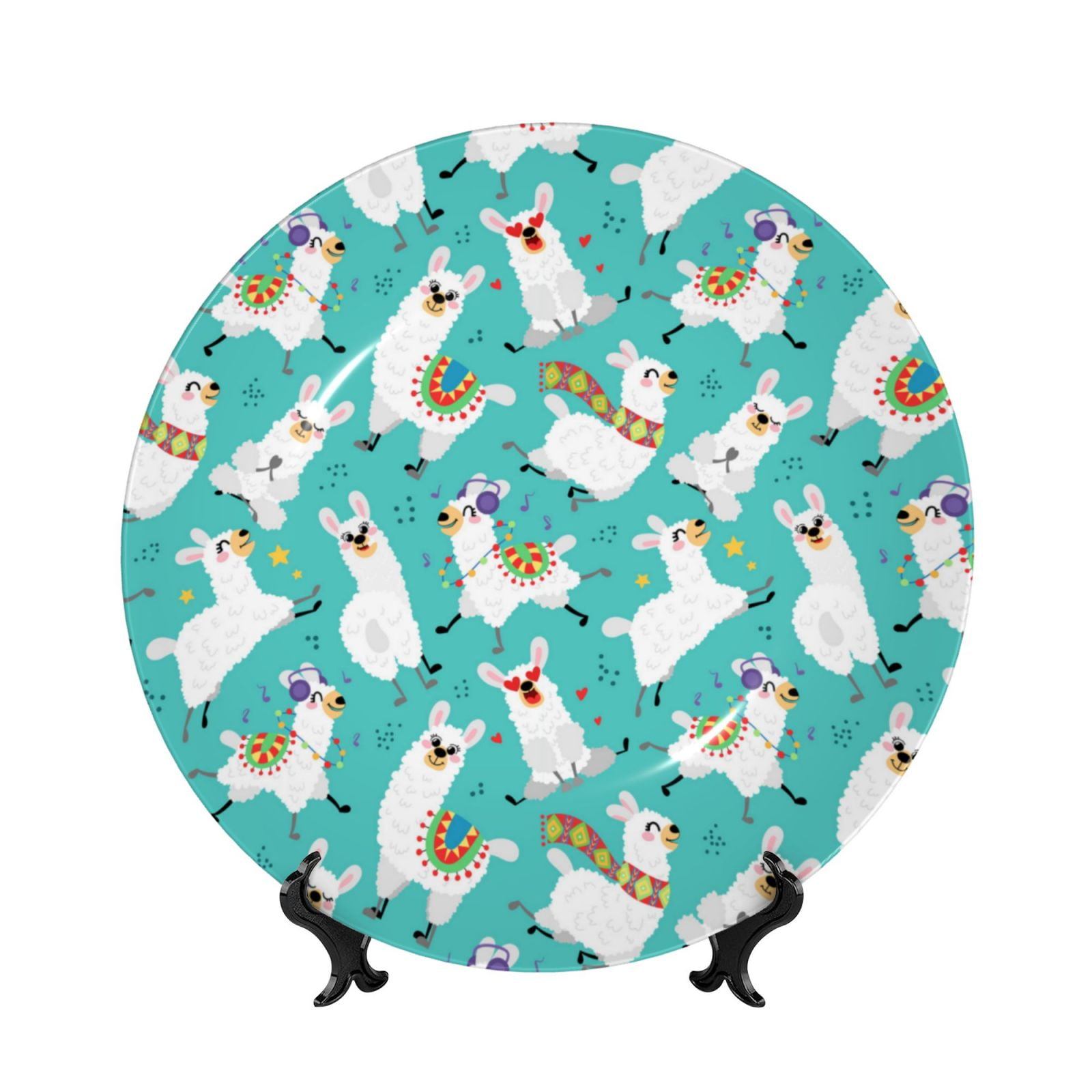Balery Cartoon Llamas Print Bone China Decorative Plate Ceramic Dinner ...
