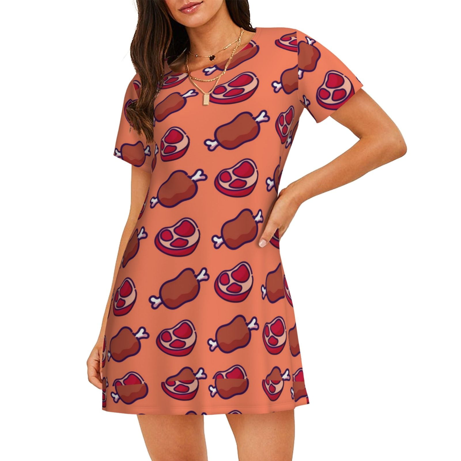 Balery Cartoon Meat Pattern Womens Short Sleeve Sleepshirt Scoopneck ...