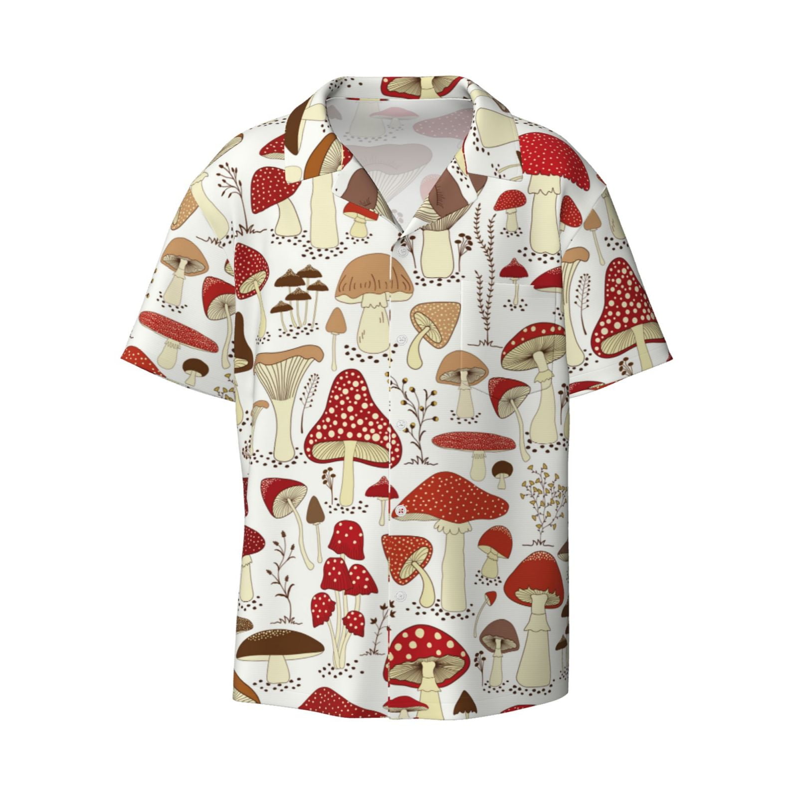 Balery Cartoon Mushrooms Men's Casual Button Down Shirt Short Sleeve ...