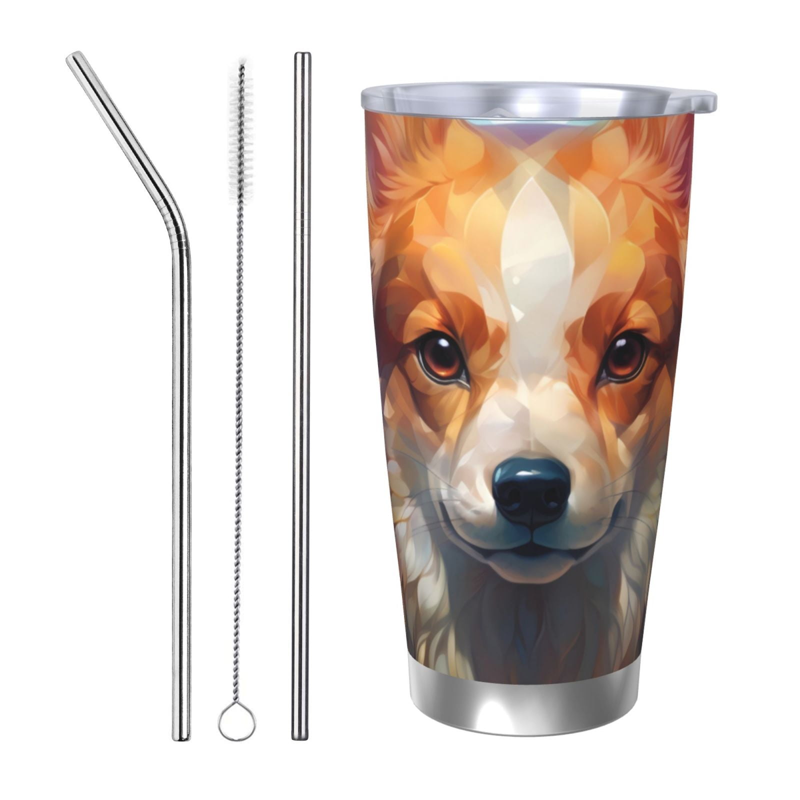 Balery Cartoon Pattern Corgi Pattern 20oz Insulated Car Cup with Dual ...
