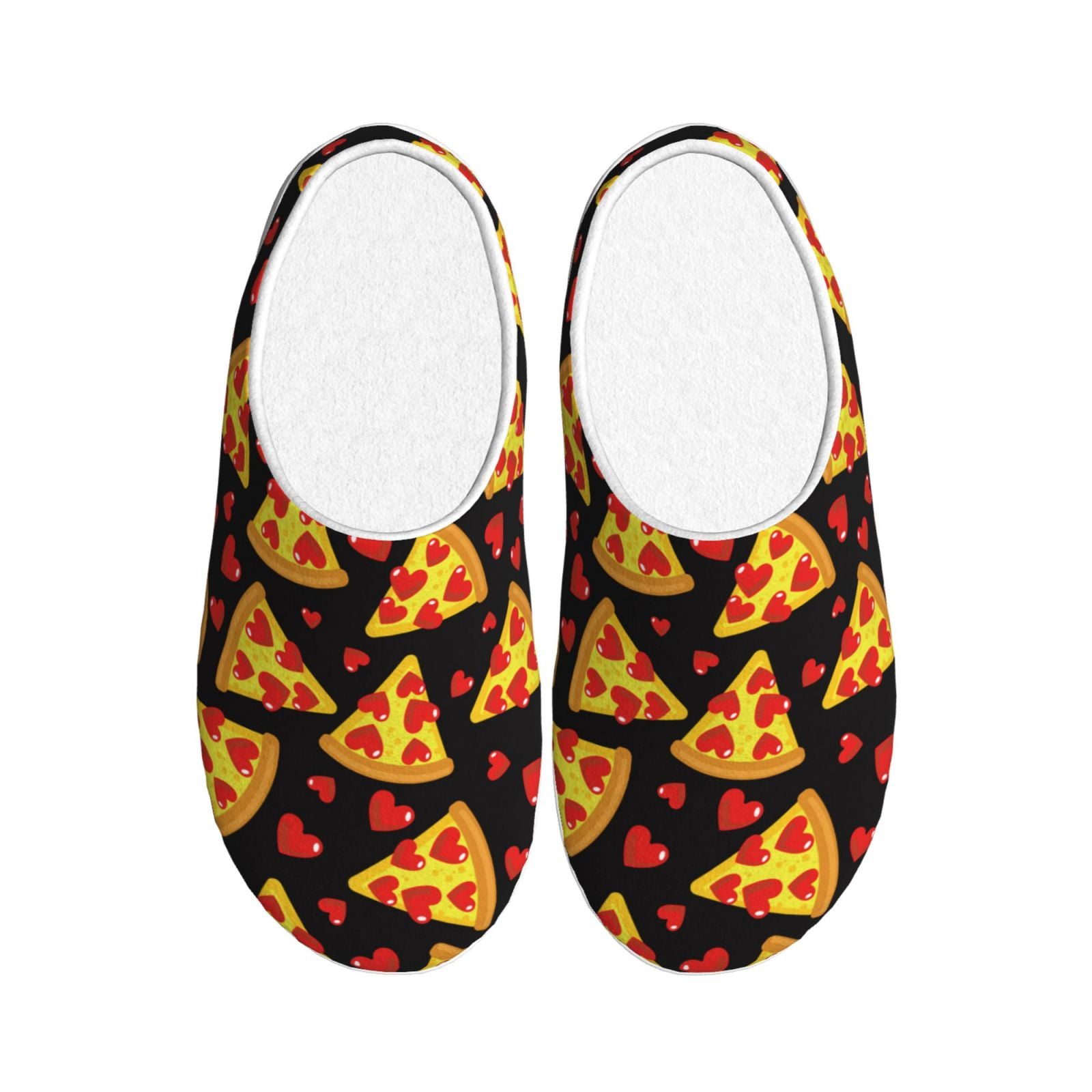 Balery Cartoon Pizza Pattern Women's Fuzzy Memory Foam Slippers Fluffy ...
