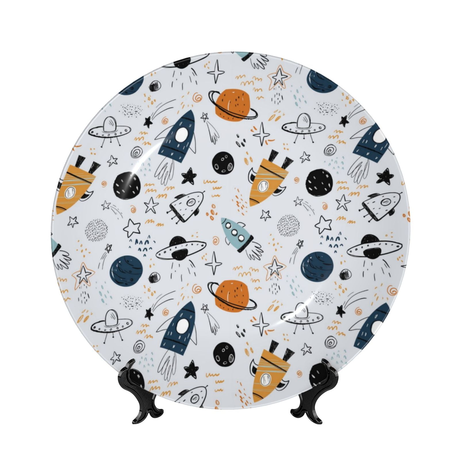 Balery Cartoon Planets Print Bone China Decorative Plate Ceramic Dinner ...