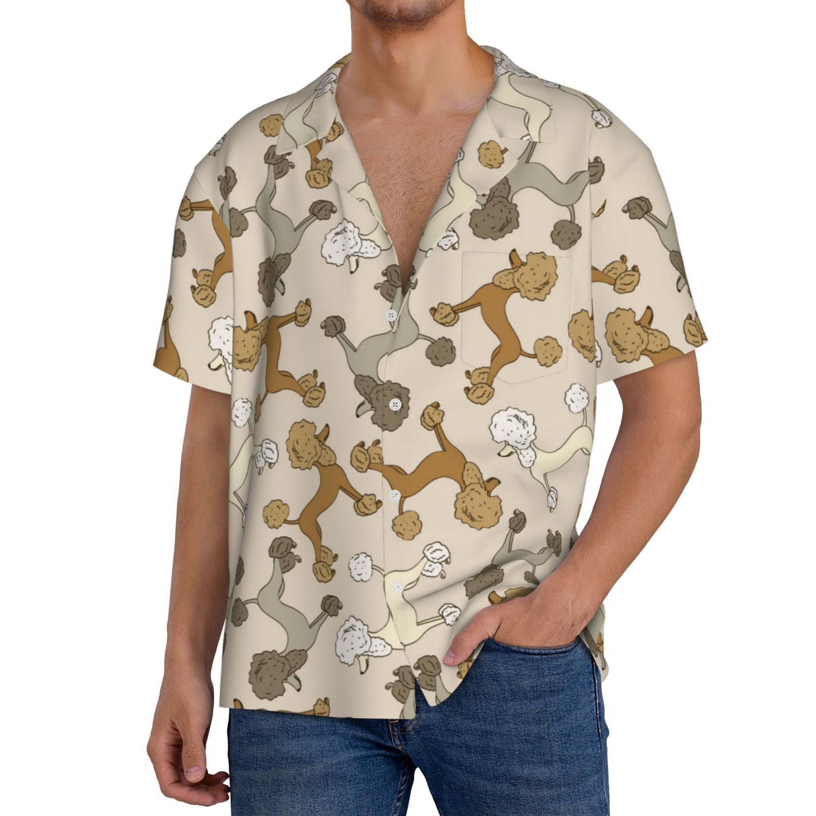 Balery Cartoon Poodle Dog Men's Casual Button Down Shirt Short Sleeve ...