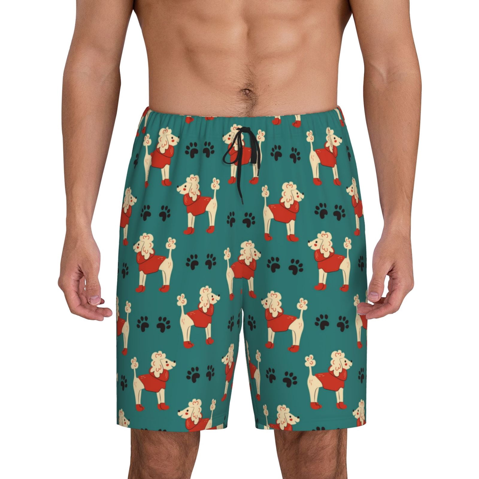Balery Cartoon Poodle Dog Men's Cotton Knit Pajama Shorts Waistband ...