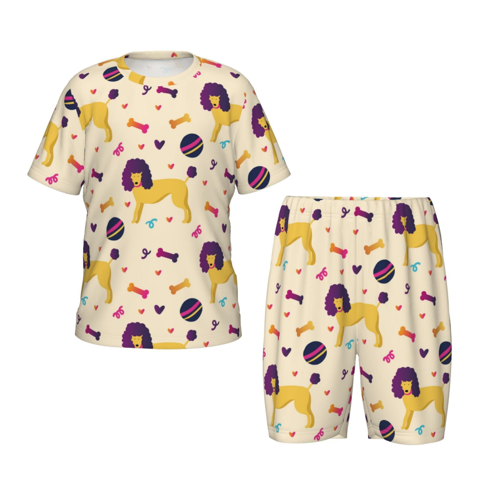 Balery Cartoon Poodle Dog Pattern Kids’ Short-Sleeved Pajama Set – Soft ...