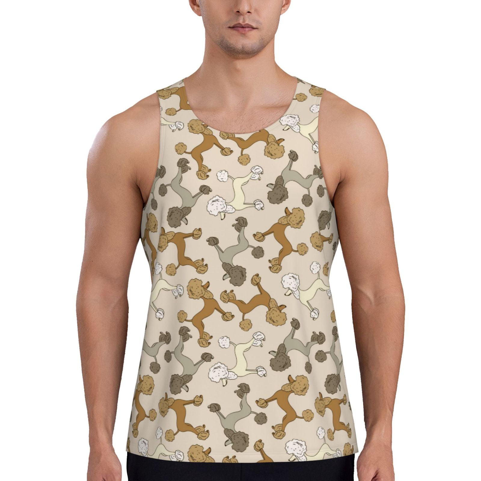 Balery Cartoon Poodle Dog Pattern Men's Workout Tank Top Gym Muscle Tee ...