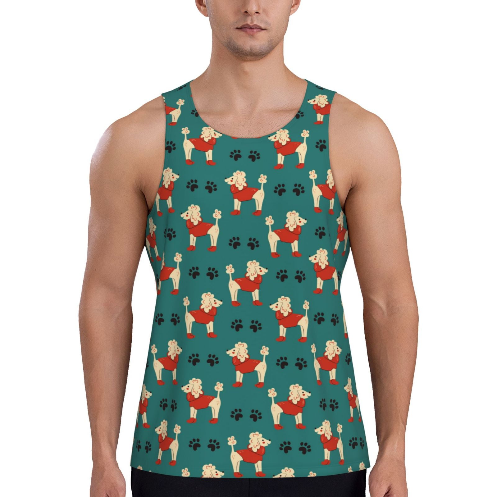 Balery Cartoon Poodle Dog Pattern Men's Workout Tank Top Gym Muscle Tee ...