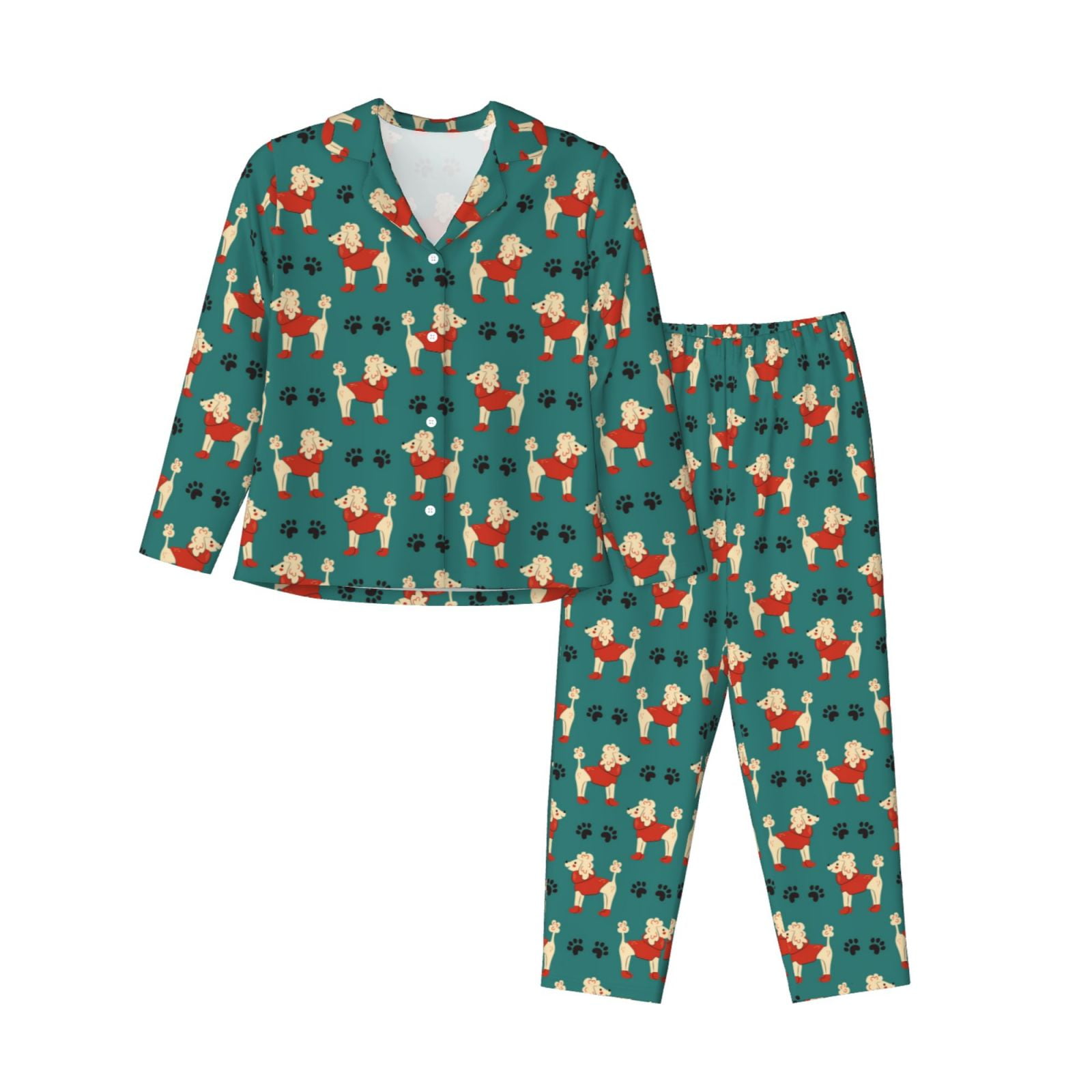 Balery Cartoon Poodle Dog Pattern Pajama Sets for Women Long Sleeve 2 ...