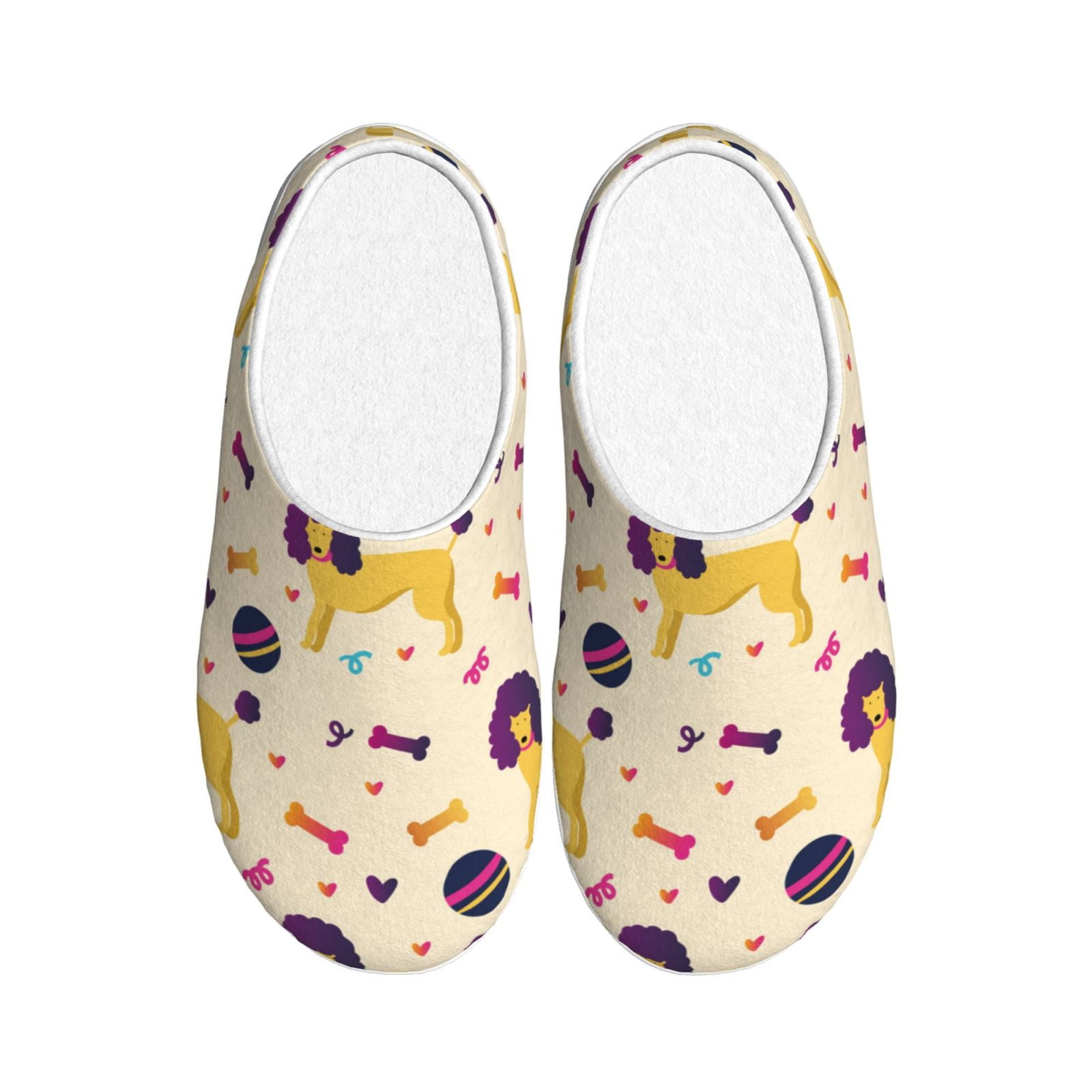 Balery Cartoon Poodle Dog Pattern Women's Fuzzy Memory Foam Slippers ...