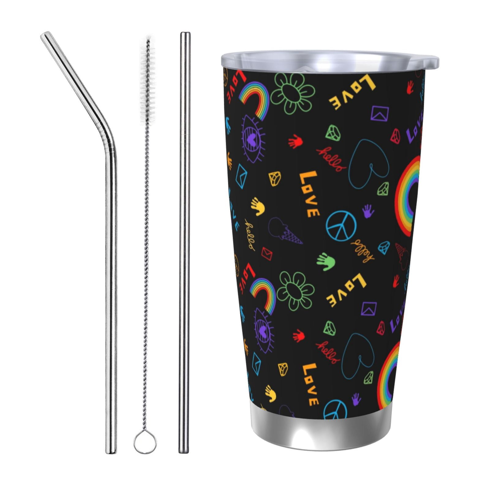 Balery Cartoon Pride Lgbt Pattern 20oz Insulated Car Cup with Dual ...