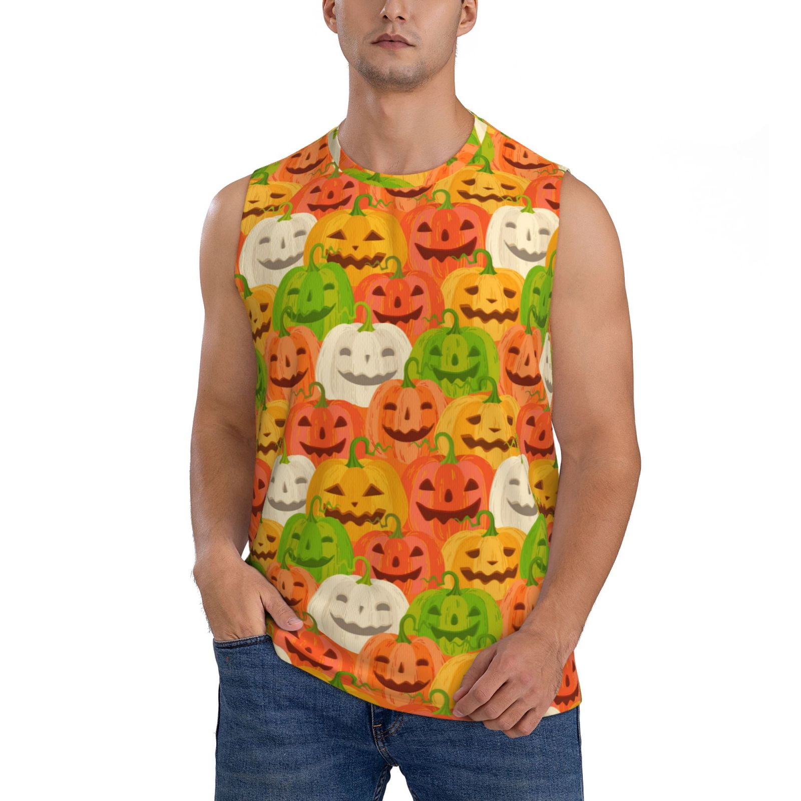 Balery Cartoon Pumpkins Men's Sleeveless Muscle Shirts Workout Tank Top ...