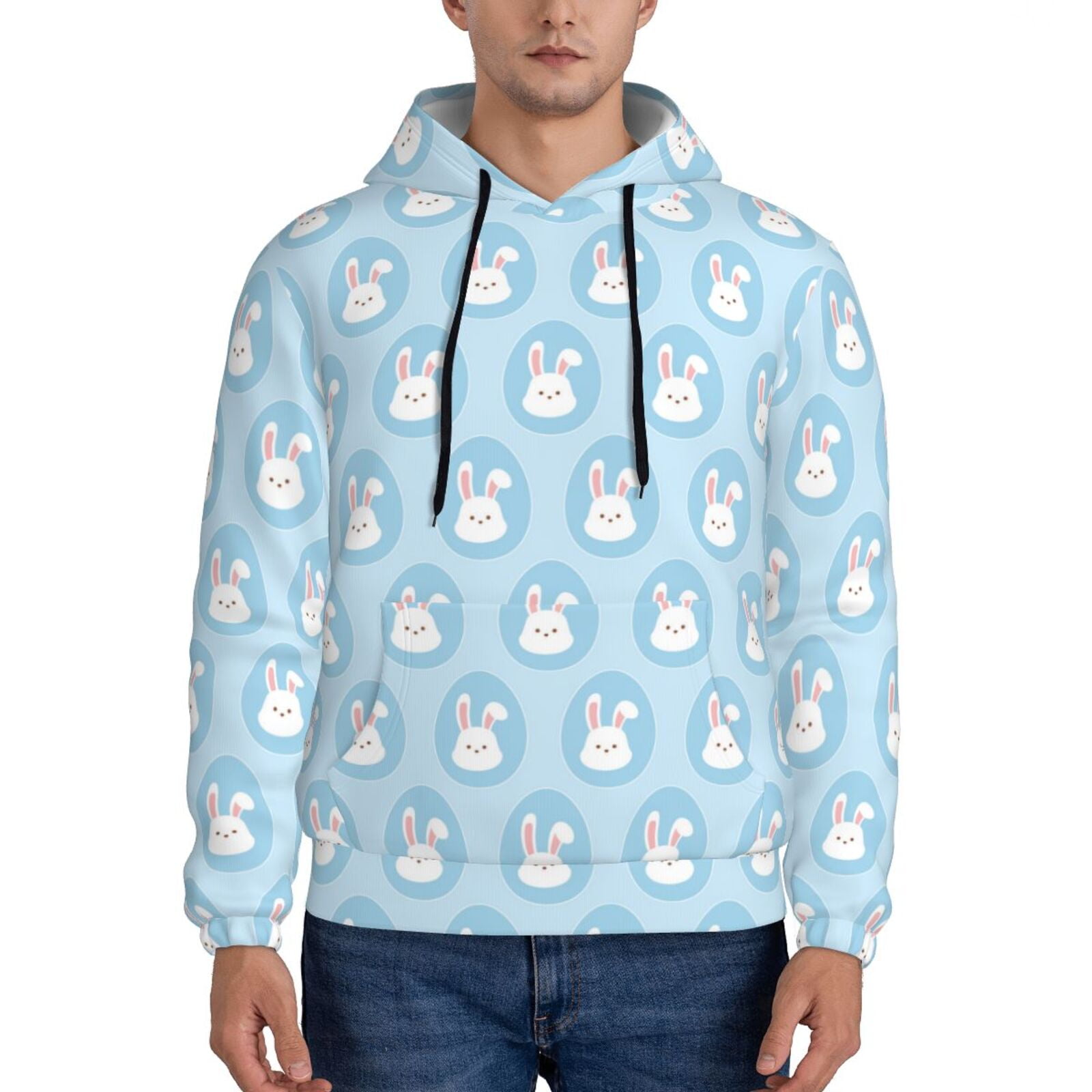Balery Cartoon Rabbit Pattern Mens Hoodie Kangaroo Pocket Hoodie ...