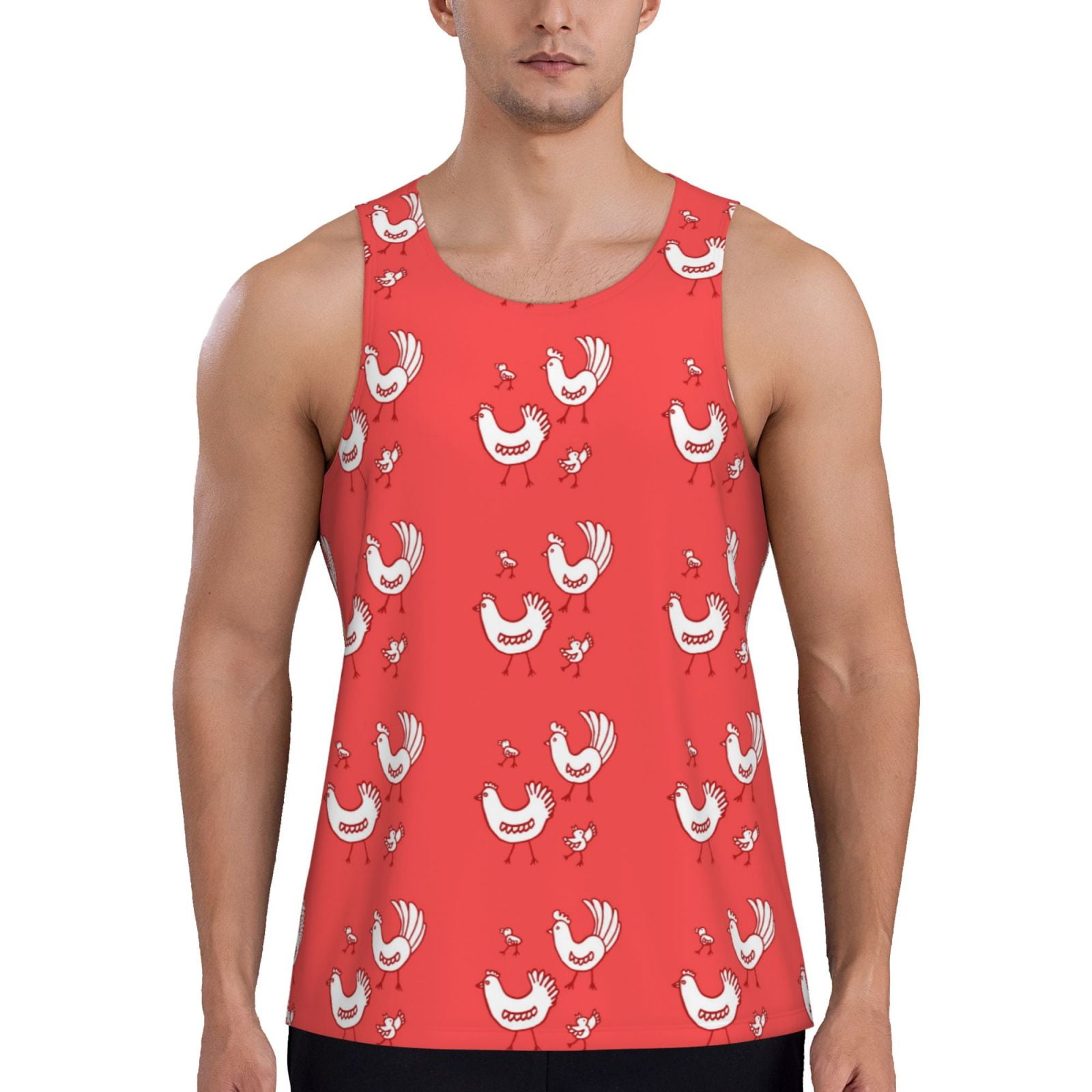Balery Cartoon Rooster Pattern Men's Workout Tank Top Gym Muscle Tee ...