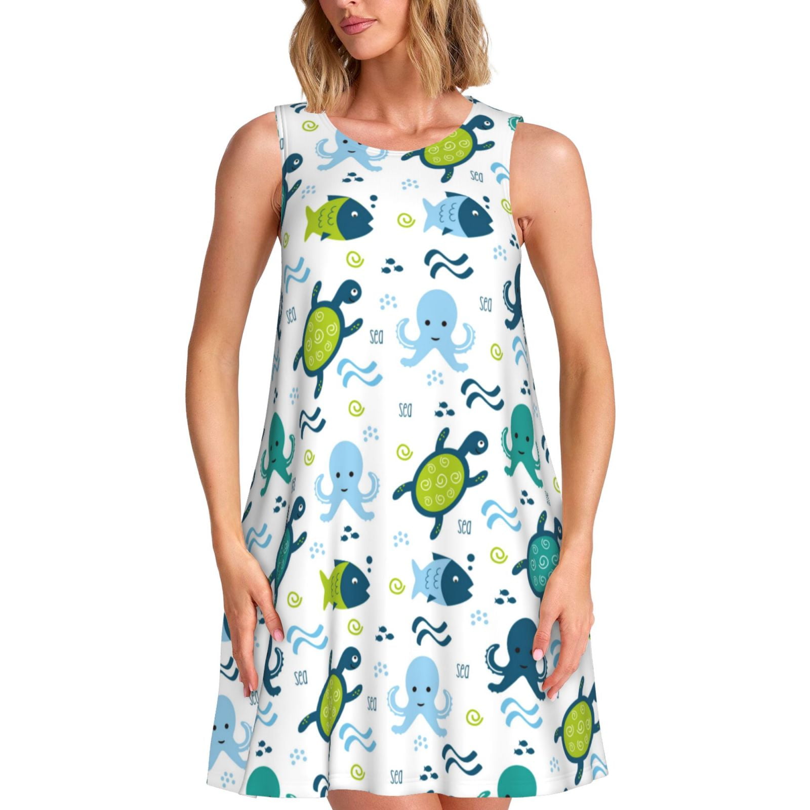Balery Cartoon Sea Creatures Pattern Women’s Summer Dresses – Loose ...