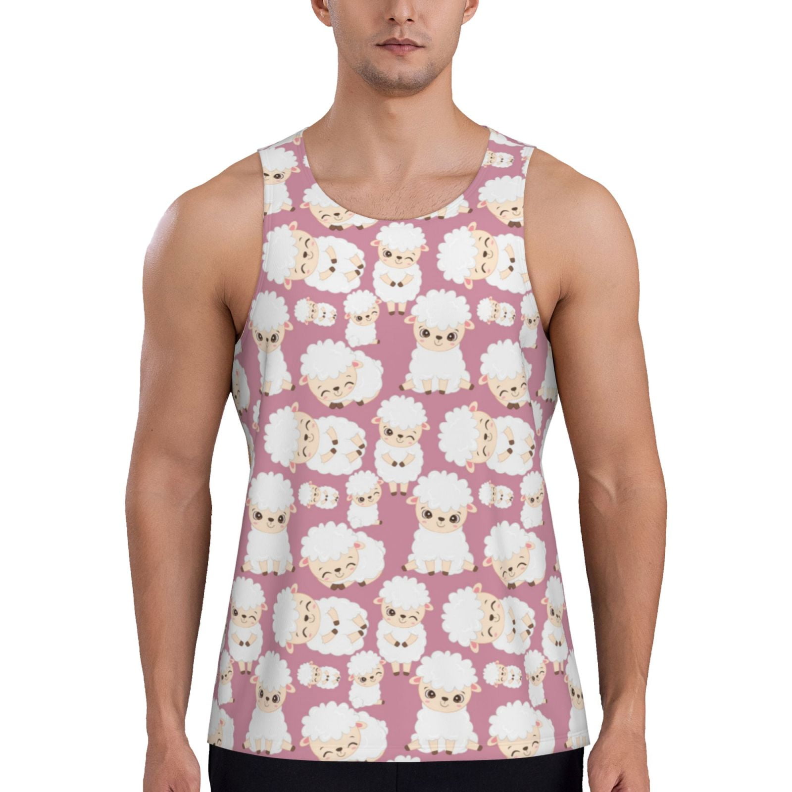 Balery Cartoon Sheep Pattern Men's Workout Tank Top Gym Muscle Tee ...