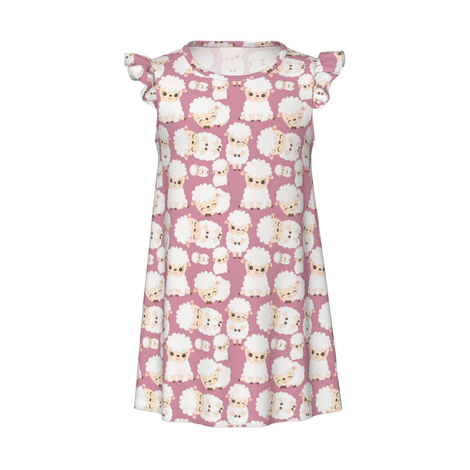 Balery Cartoon Sheep Princess Nightgown for Girls Flutter Sleeve Cotton ...