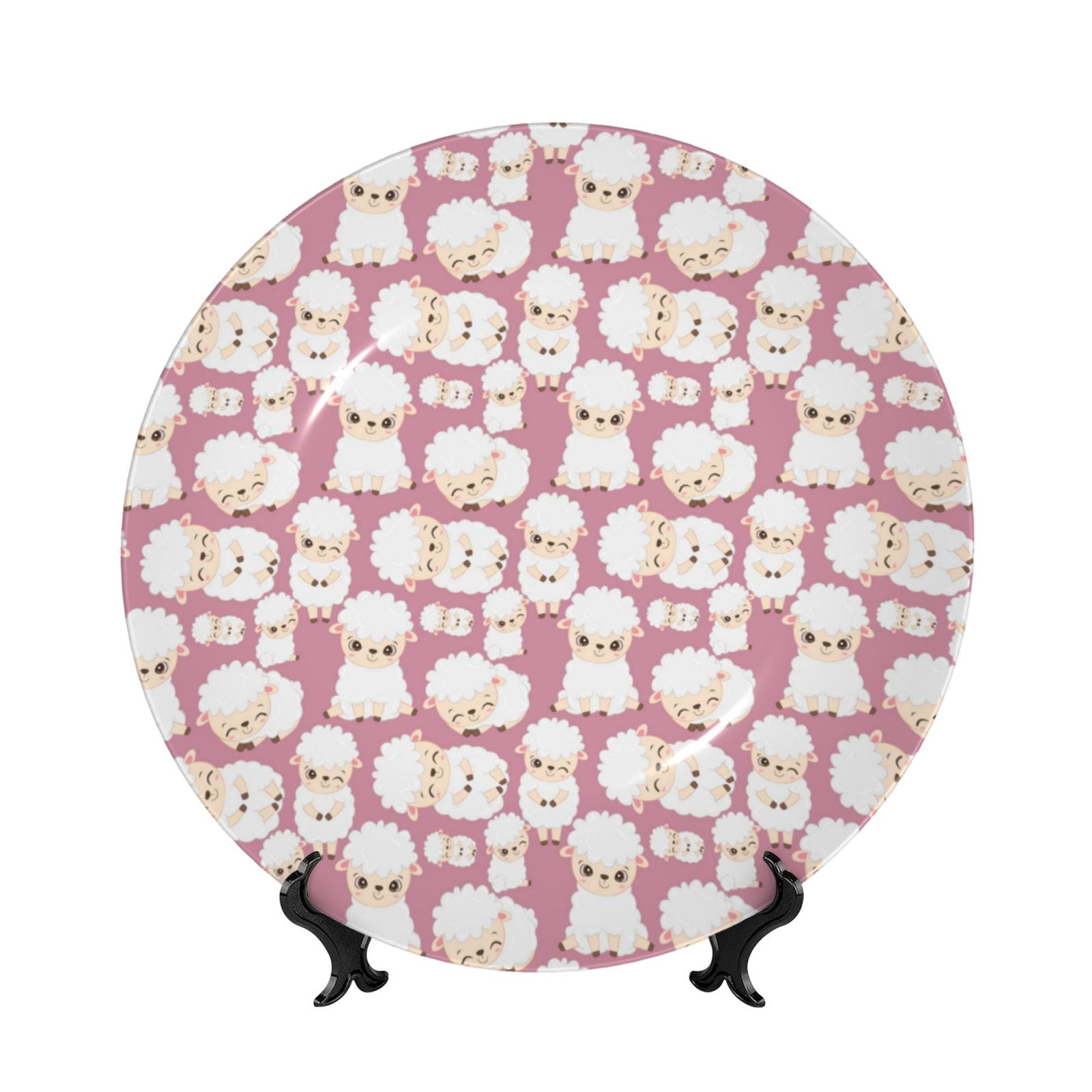 Balery Cartoon Sheep Print Bone China Decorative Plate Ceramic Dinner ...