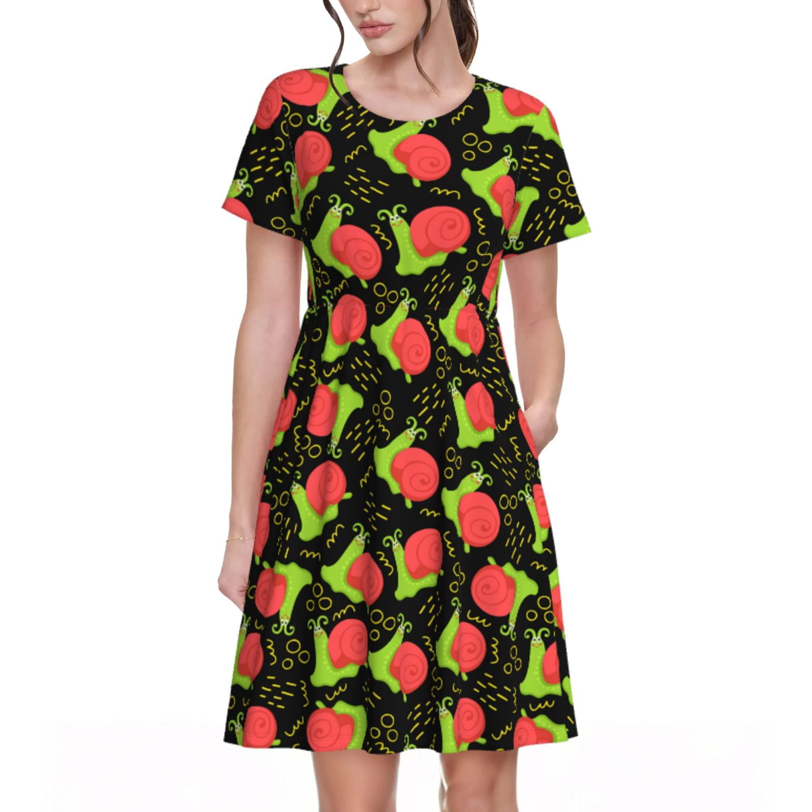 Balery Cartoon Snail Pattern Womens Dresses Loose Short sleeve ...