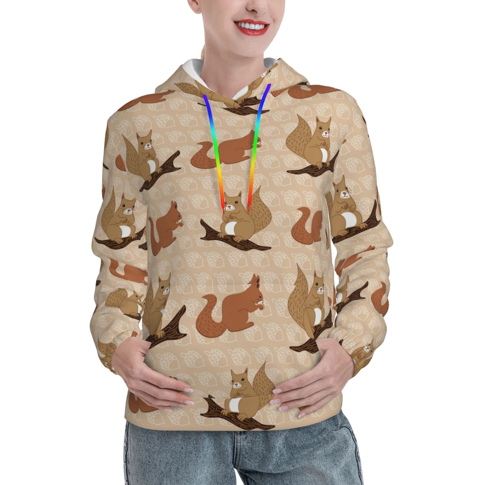 Balery Cartoon Squirrel Pattern Womens Long Sleeve Hoodie, Pullover ...