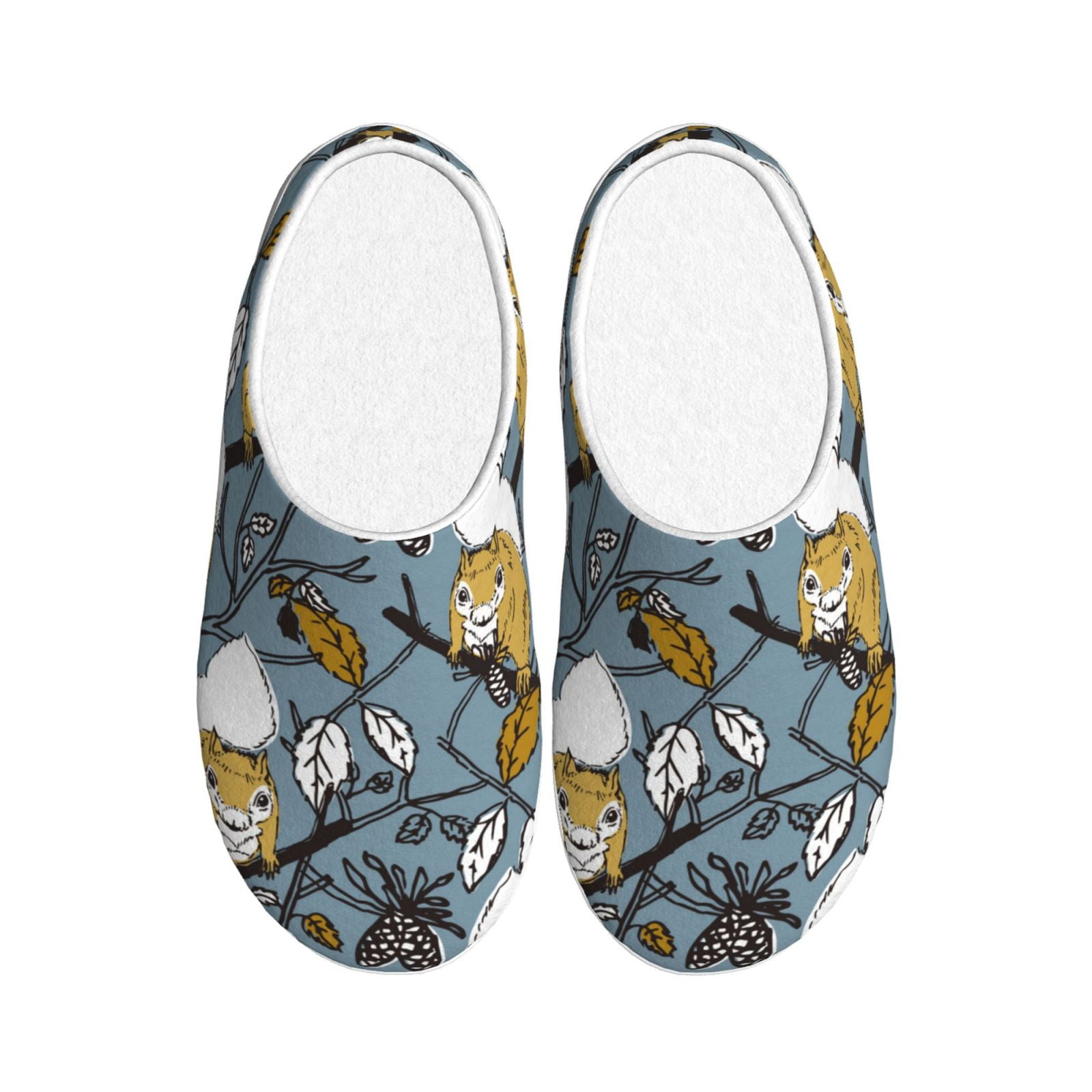 Balery Cartoon Squirrel on Branch Pattern Women's Fuzzy Memory Foam ...