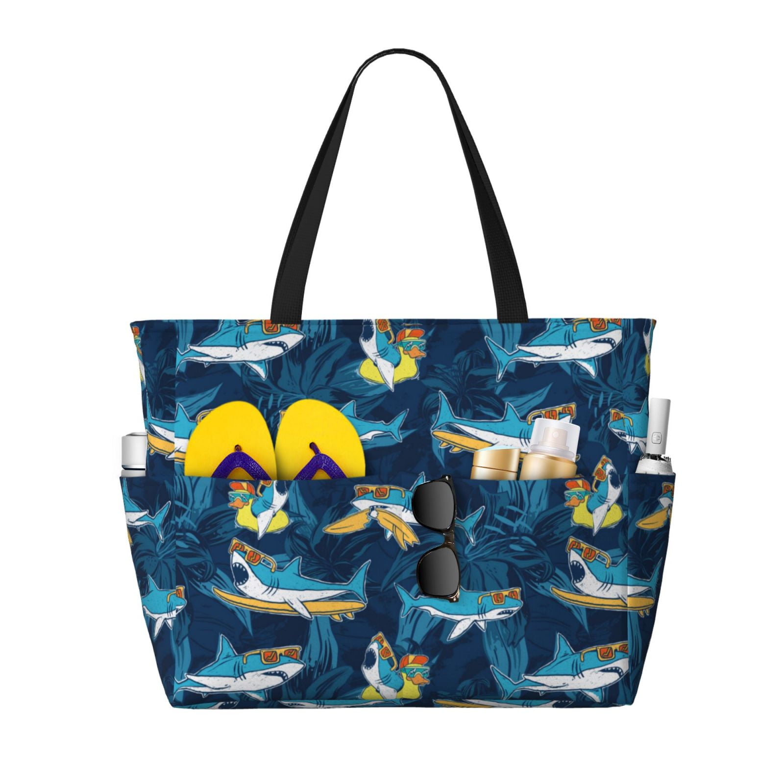 Balery Cartoon Surfer Sharks Beach Travel Bag - Water-Resistant, Large ...