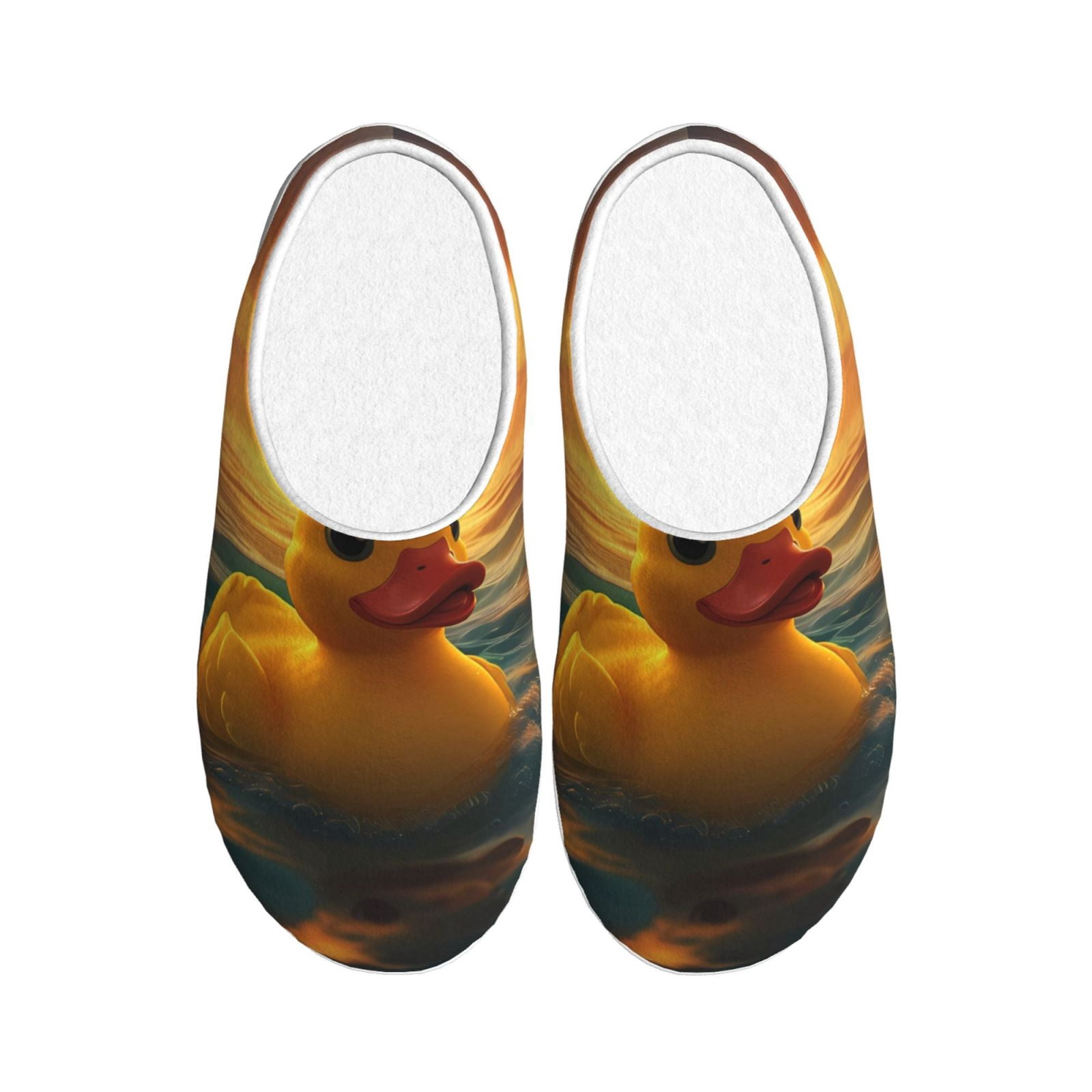Balery Cartoon Swimming Yellow Duck Pattern Women's Fuzzy Memory Foam ...