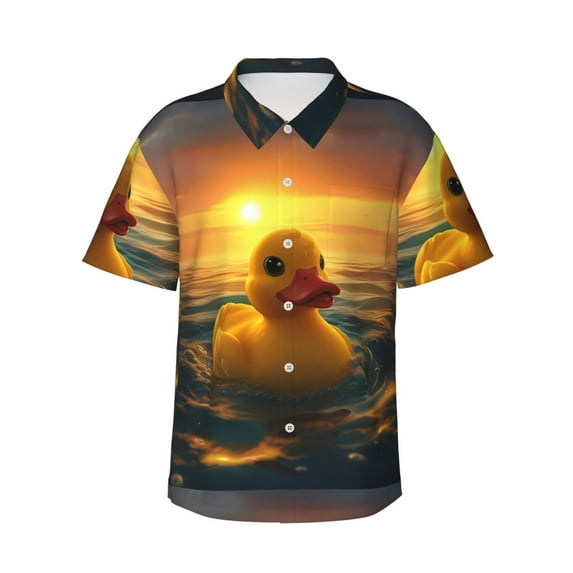 Balery Cartoon Swimming Yellow Duck Print Men's Hawaiian Shirts Short ...
