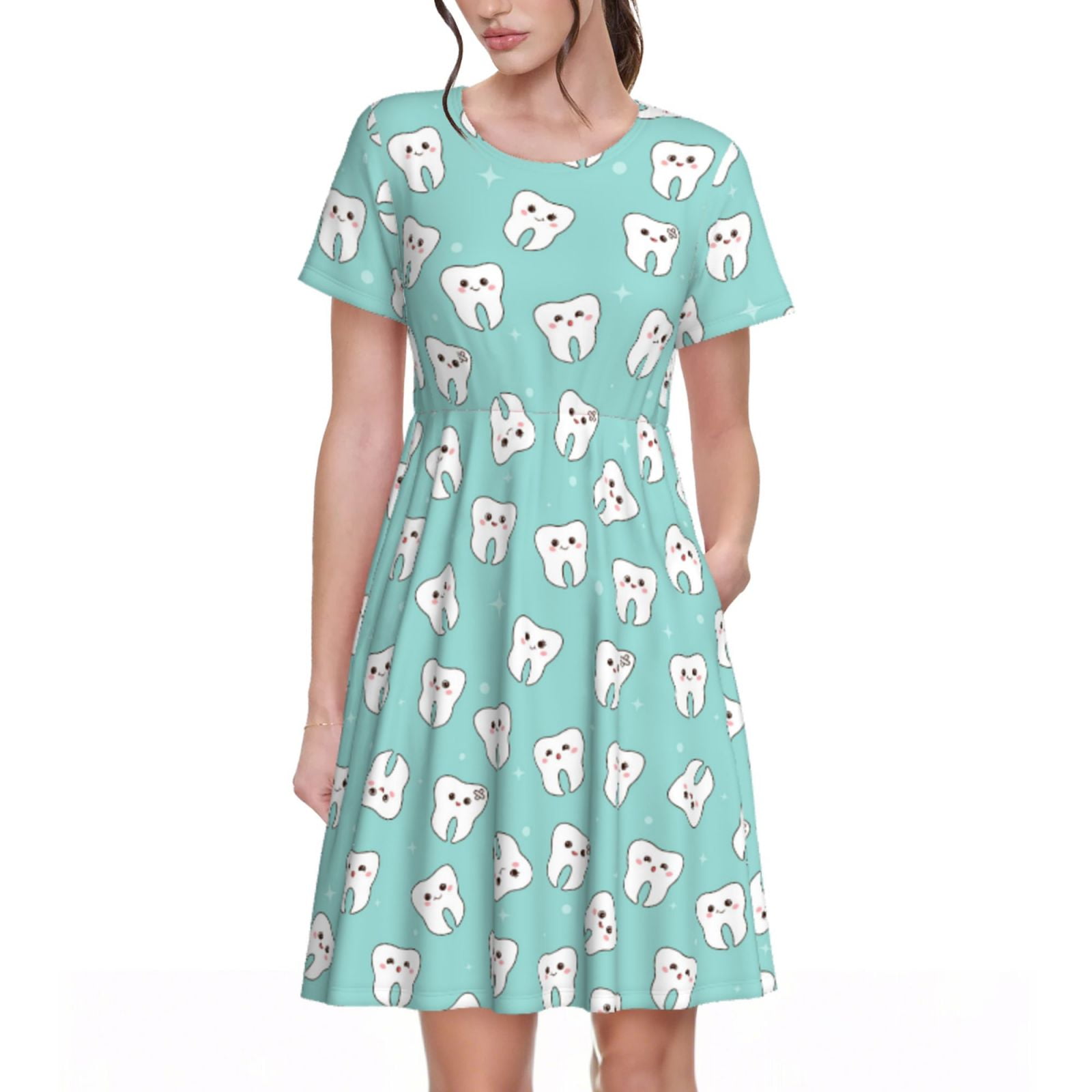 Balery Cartoon Teeth1 Pattern Womens Dresses Loose Short sleeve ...