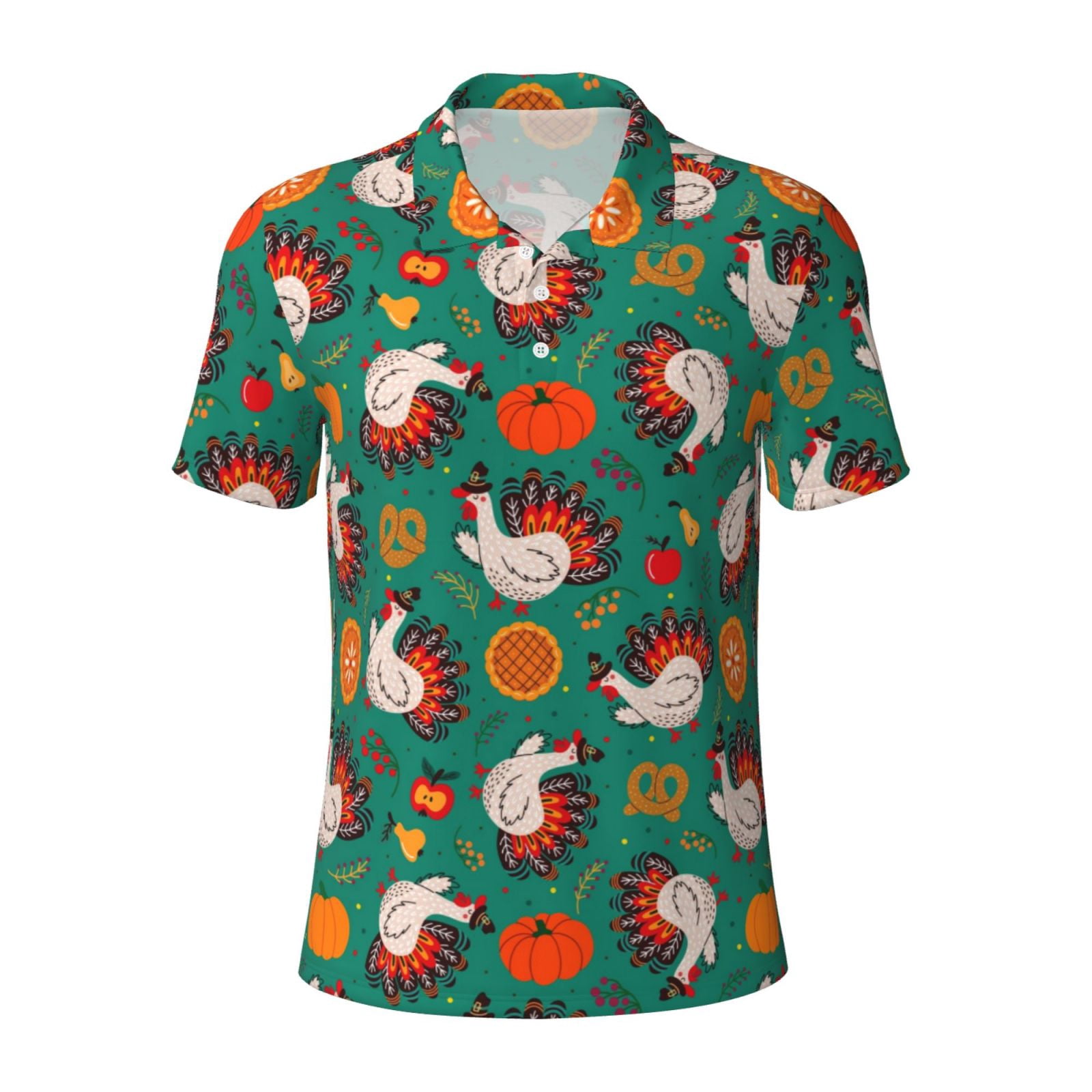 Balery Cartoon Turkey Printed Men’s Short Sleeve Polo Shirt, Midweight ...