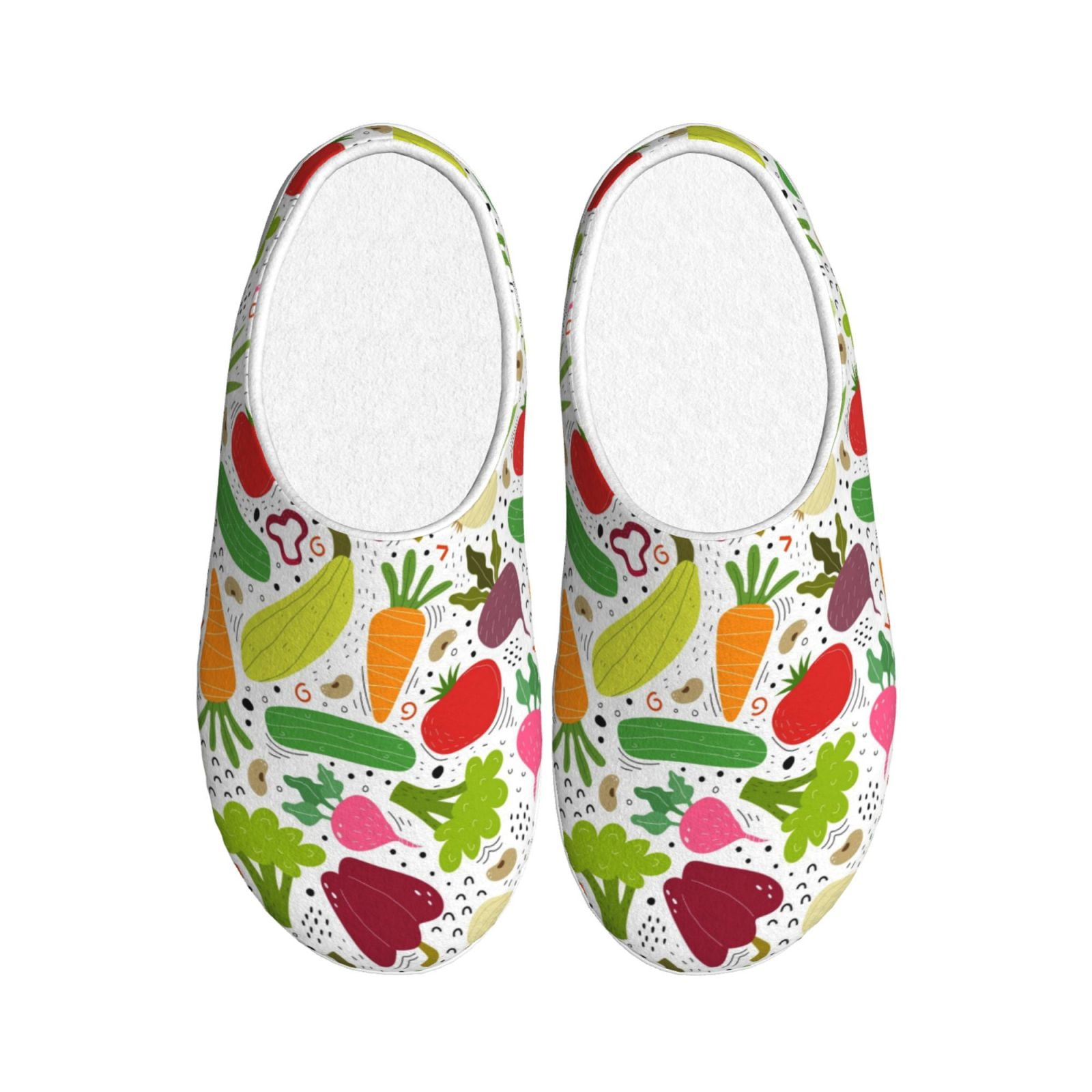 Balery Cartoon Vegetables Pattern Women's Fuzzy Memory Foam Slippers ...