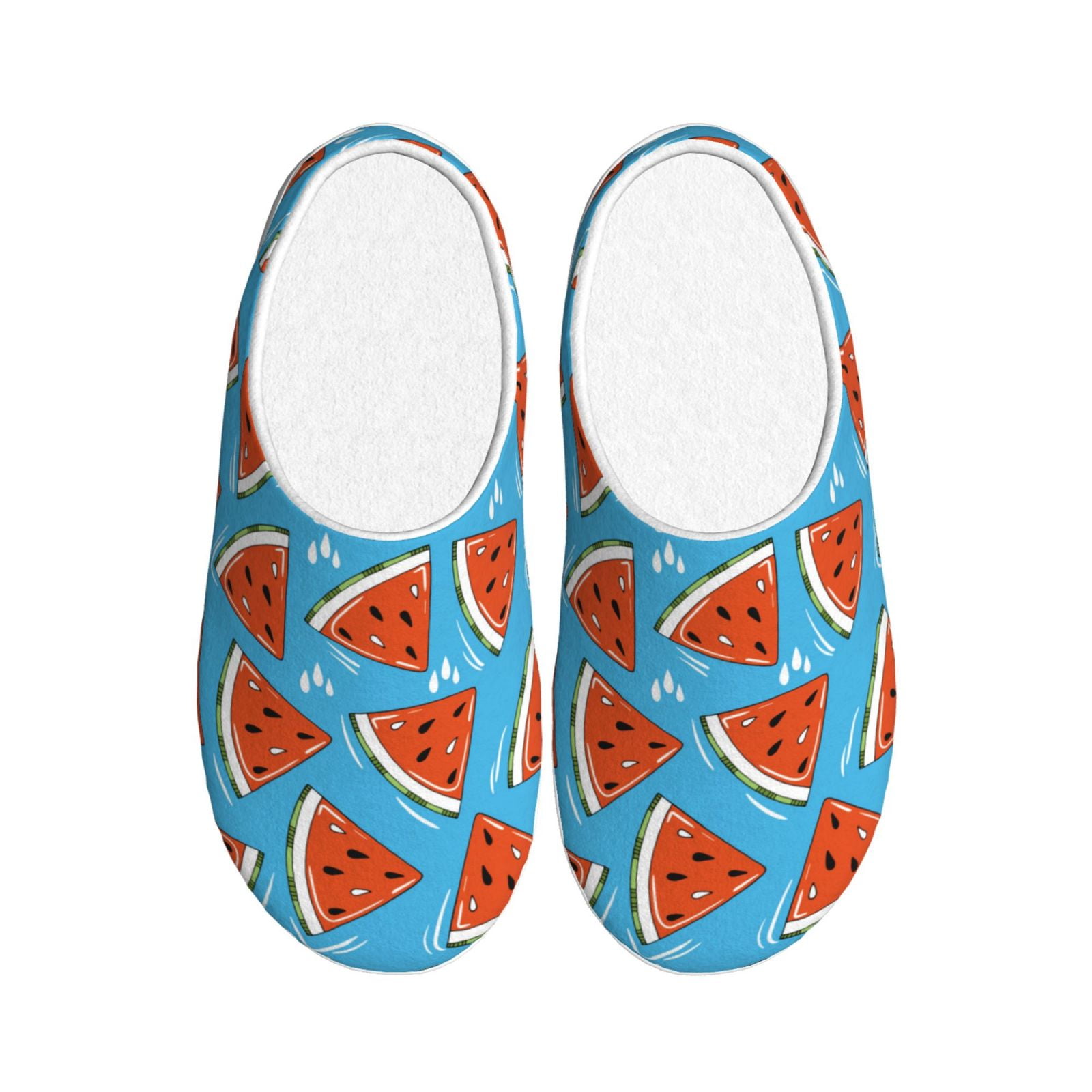 Balery Cartoon Watermelon Pattern Women's Fuzzy Memory Foam Slippers ...