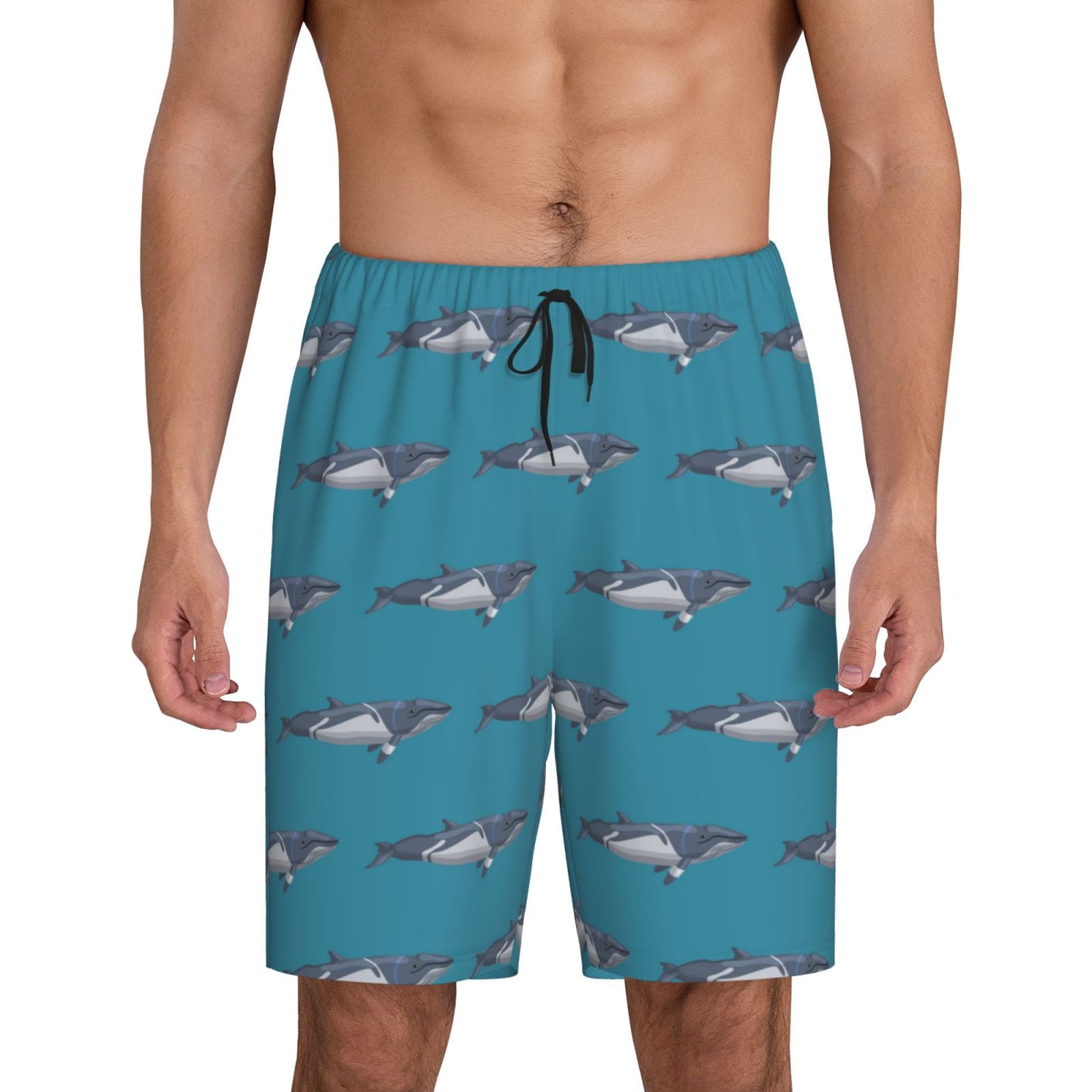 Balery Cartoon Whale Men's Cotton Knit Pajama Shorts Waistband & Pockets,Short Pajama Pants ...
