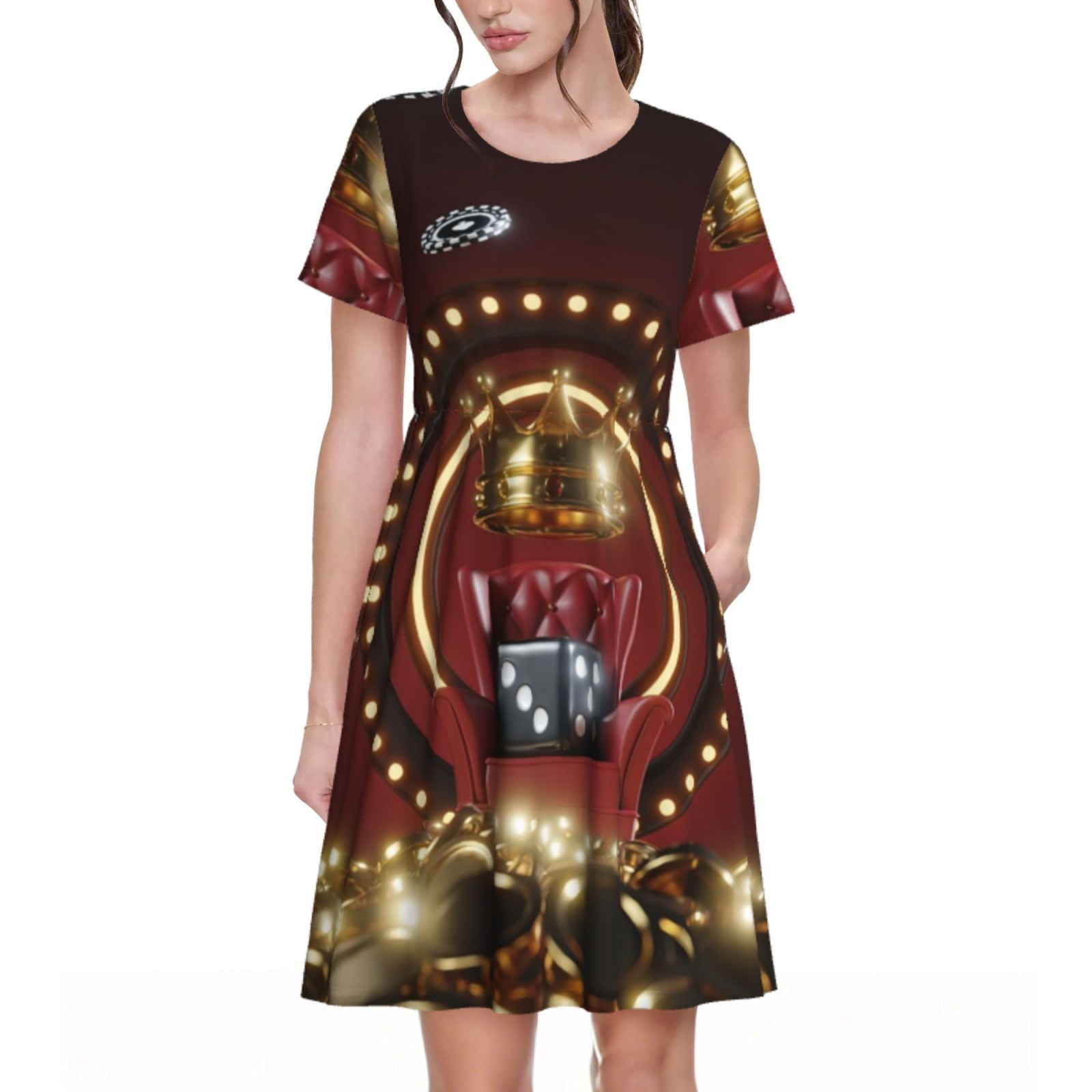 Balery Casino King And Playing Cards Pattern Womens Dresses Loose Short ...