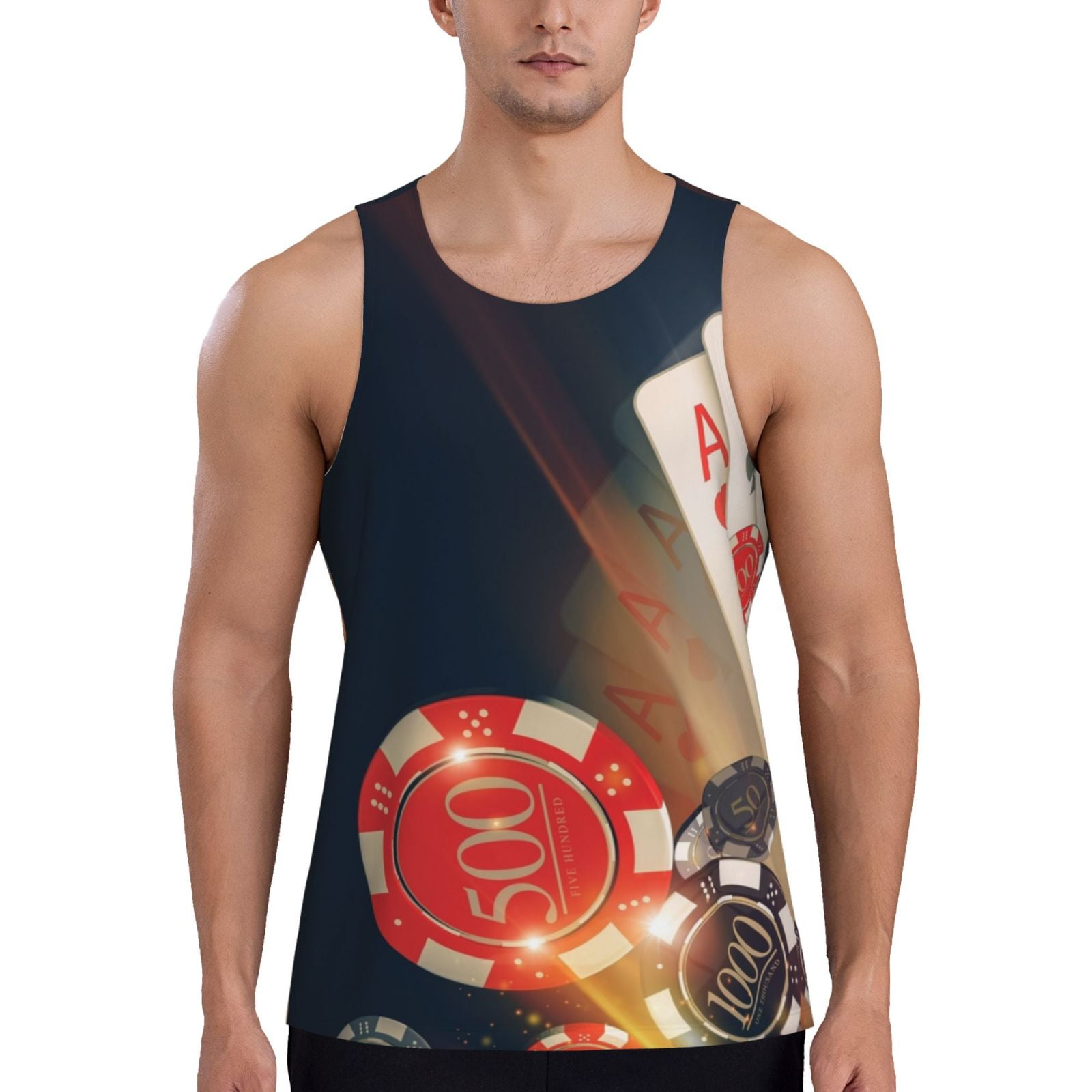 Balery Casino Poker Chips Pattern Men's Workout Tank Top Gym Muscle Tee ...