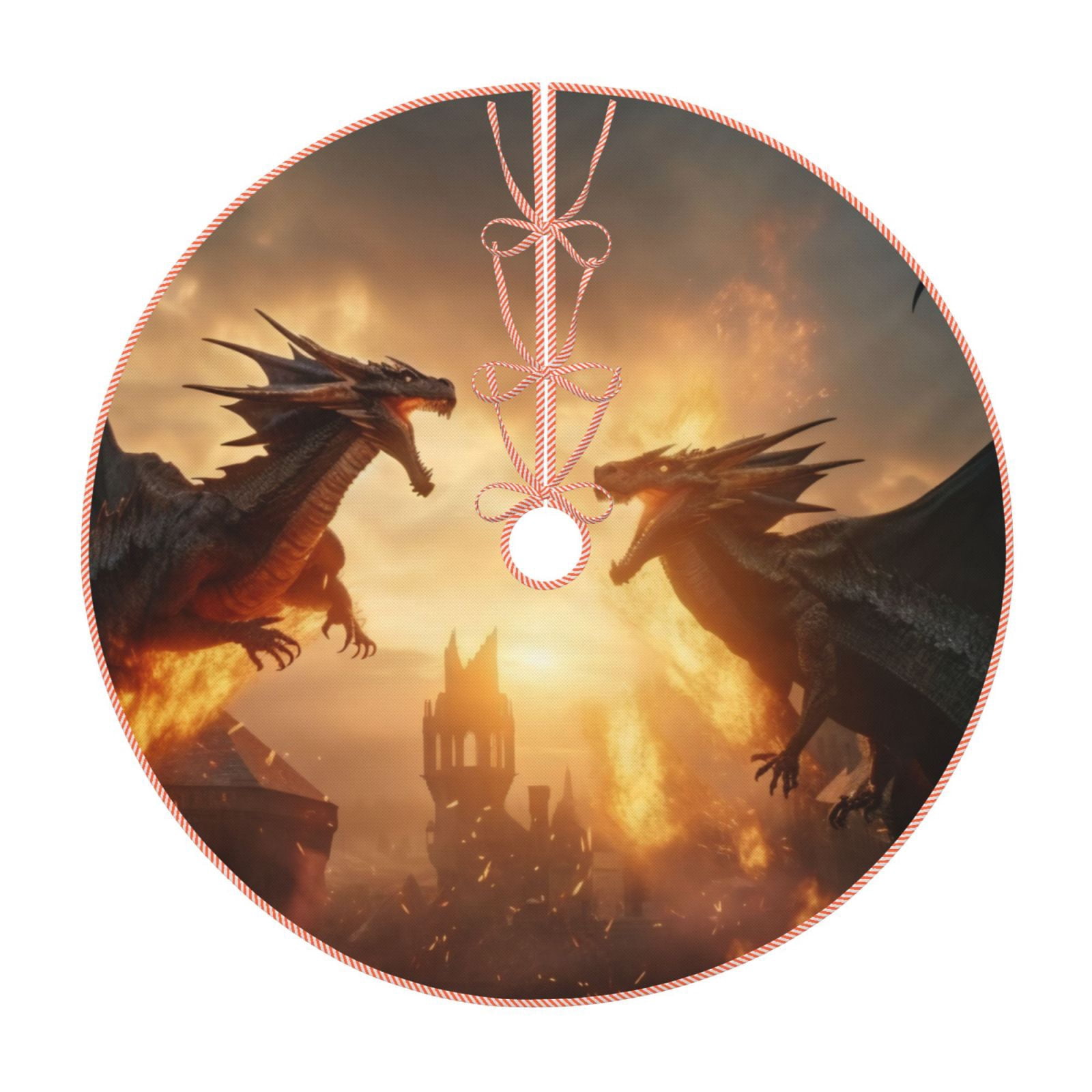 Balery Castle Cool Fire Dragon Printed Christmas Tree Skirt , Merry ...