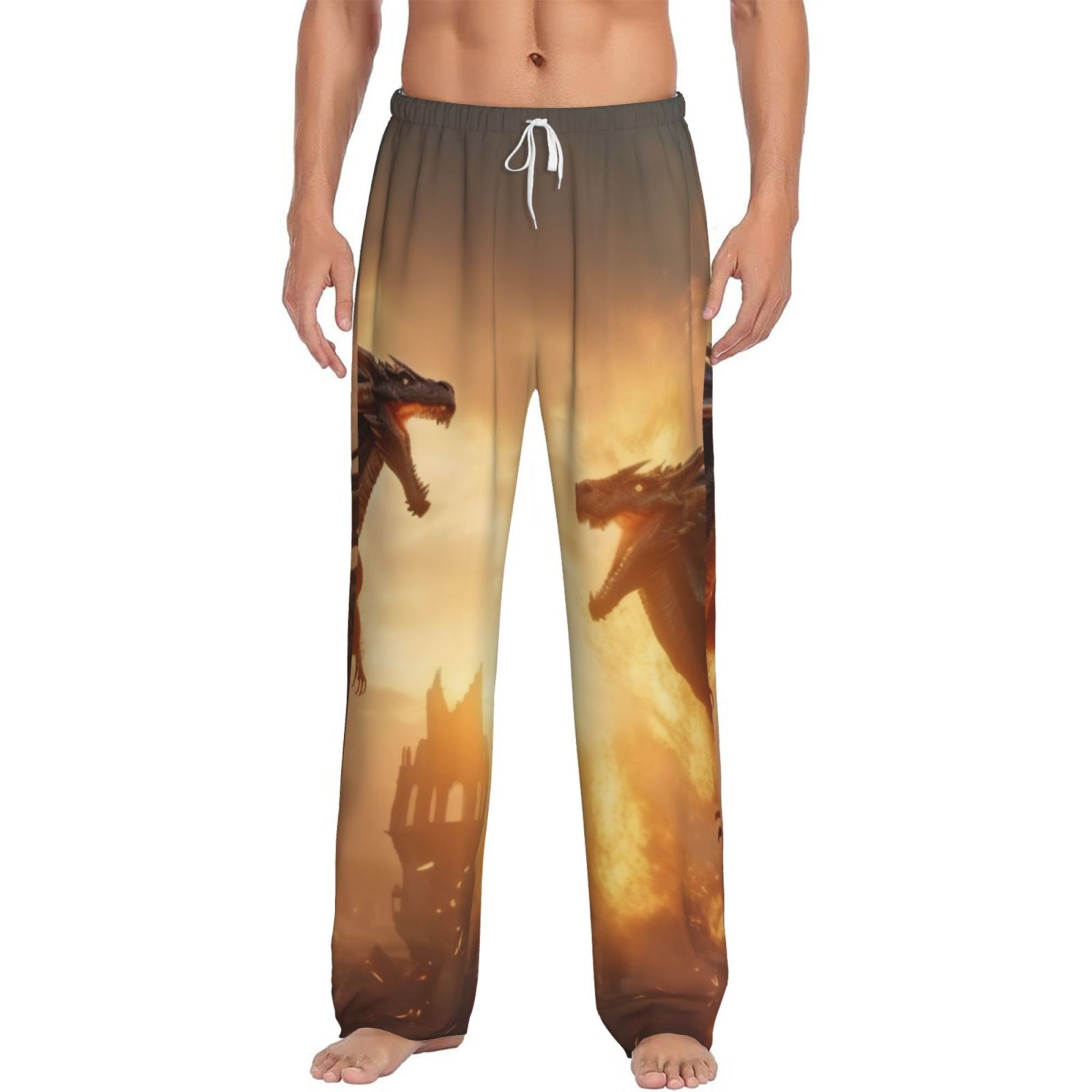Balery Castle Cool Fire Dragon print Men's Pajama Pants,Ultra ...