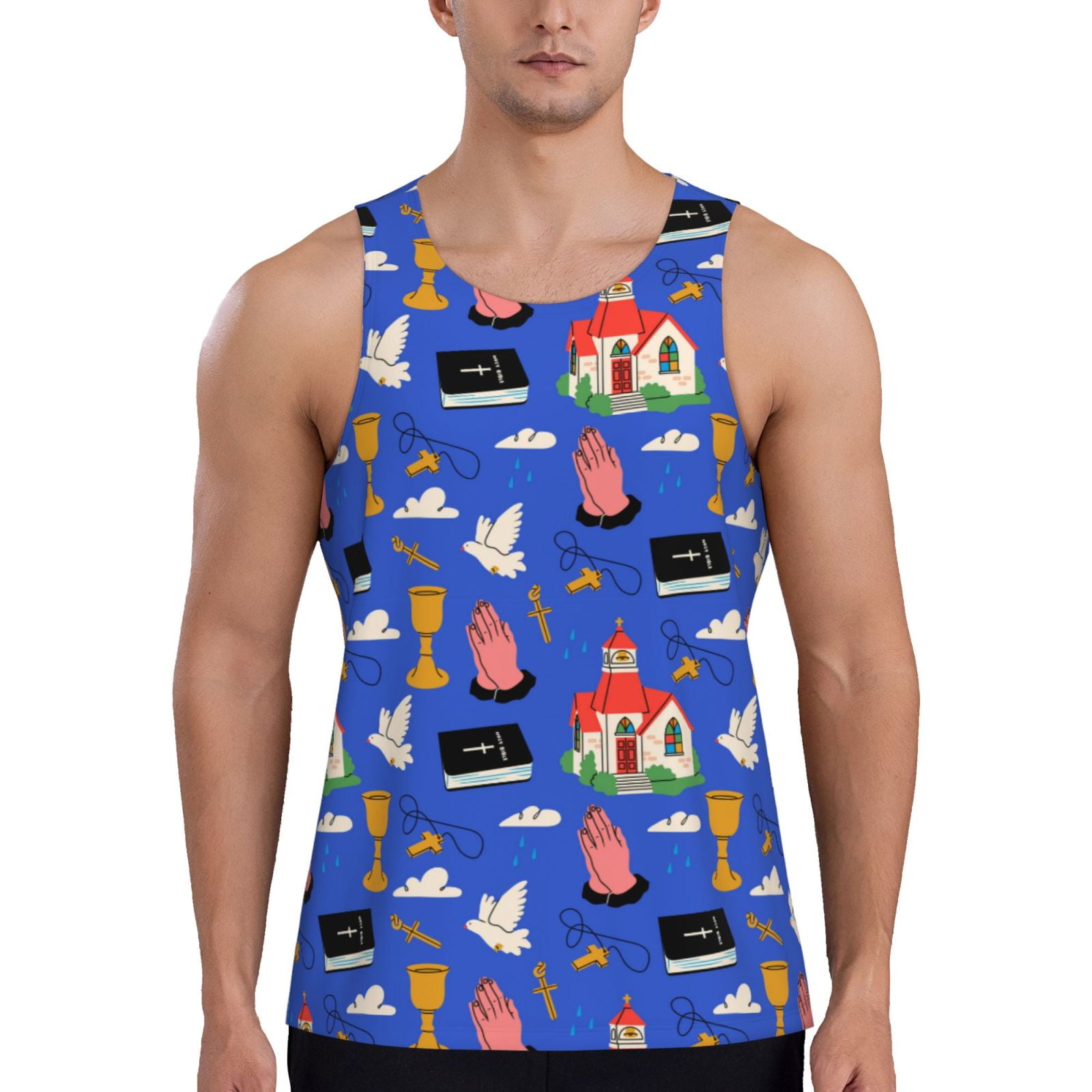 Balery Catholic religious Pattern Men's Workout Tank Top Gym Muscle Tee ...