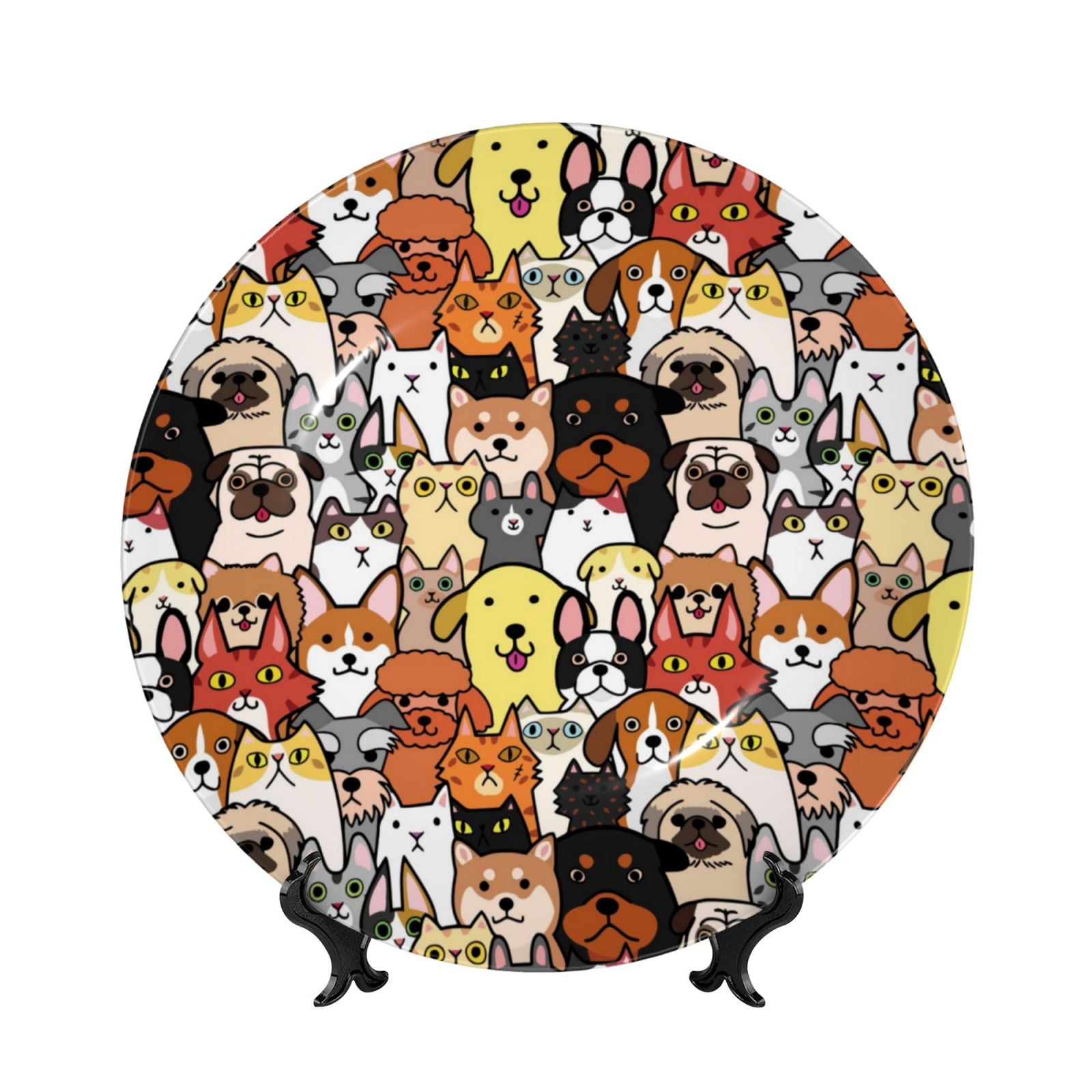 Balery Cats & Dogs Group Print Bone China Decorative Plate Ceramic ...