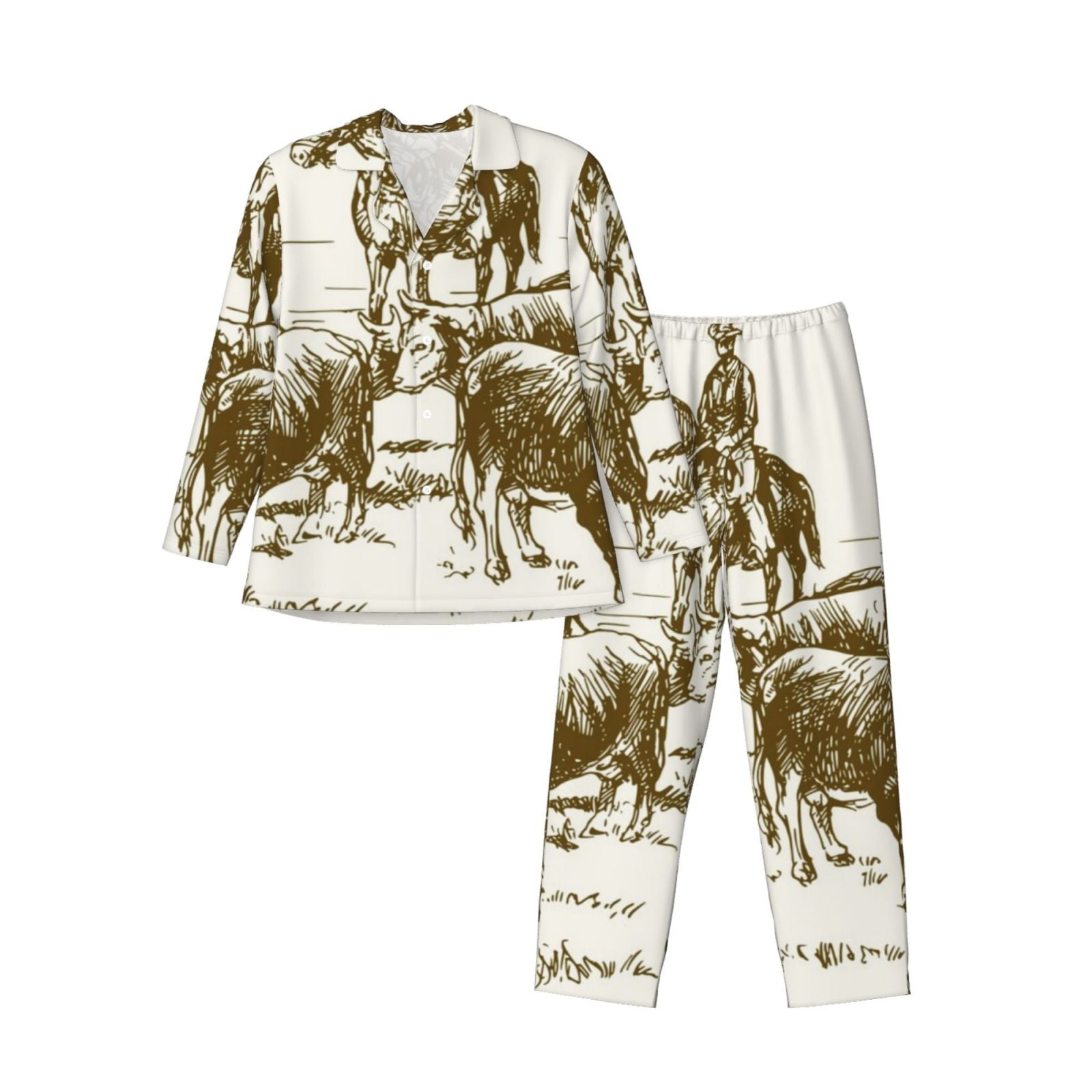 Balery Cattle Drive By Two Cowboys Pattern Pajama Sets for Men Long ...