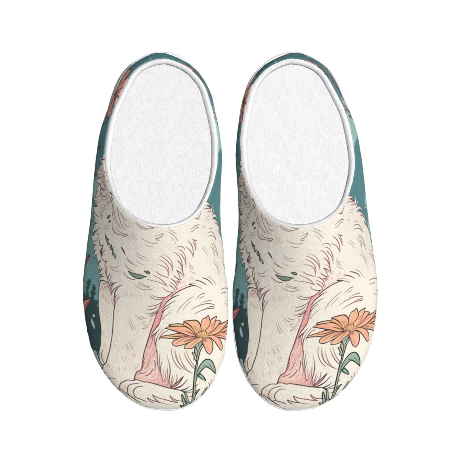 Balery Celestial Cat And Flowers Pattern Women's Fuzzy Memory Foam ...