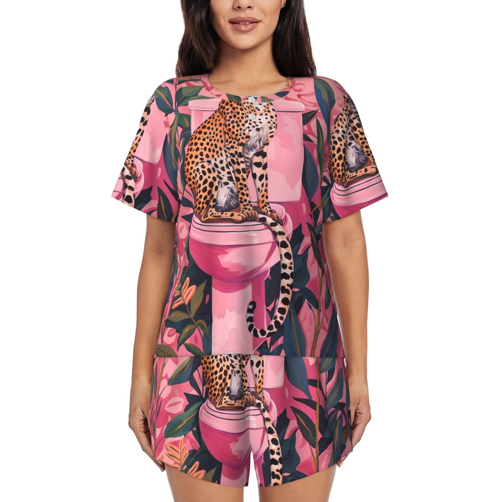 Balery Cheetah On Toilet Humor Art Pattern Womens Pajama Sets 2 Piece ...