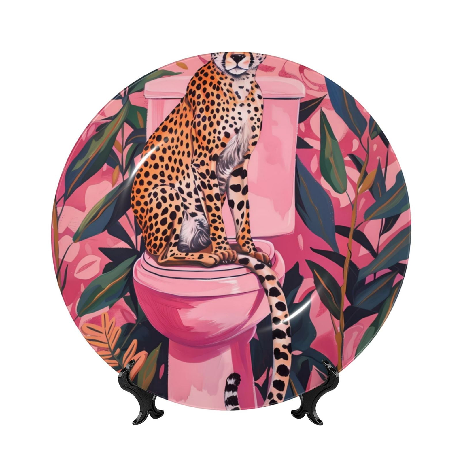 Balery Cheetah On Toilet Humor Art Print Bone China Decorative Plate ...
