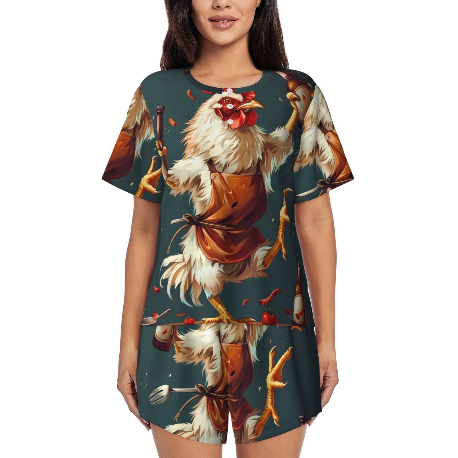 Balery Chef Chicken With Beer Bottles Pattern Womens Pajama Sets 2 ...