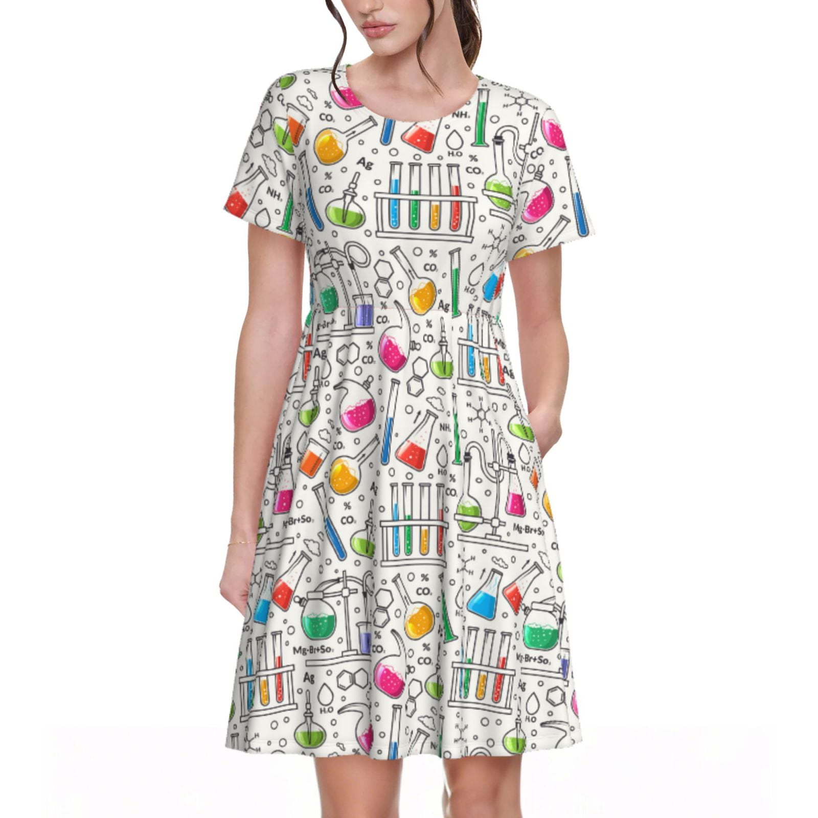 Balery Chemical Flasks And Test Tubes Pattern Womens Dresses Loose ...
