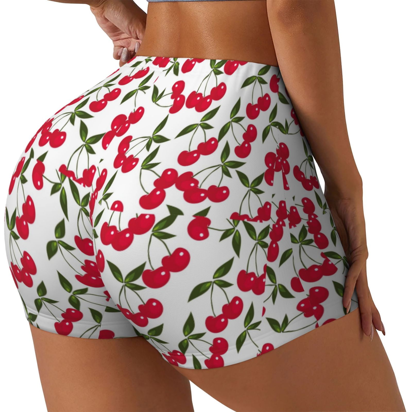 Balery Cherry_1 Printed Workout Shorts for Women Seamless Scrunch Short Gym Yoga Running Sport ...