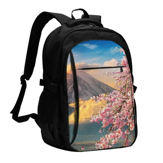 Balery Cherry Blossoms Print USB Charging Backpack for Men and Women - Water-Resistant, Anti ...