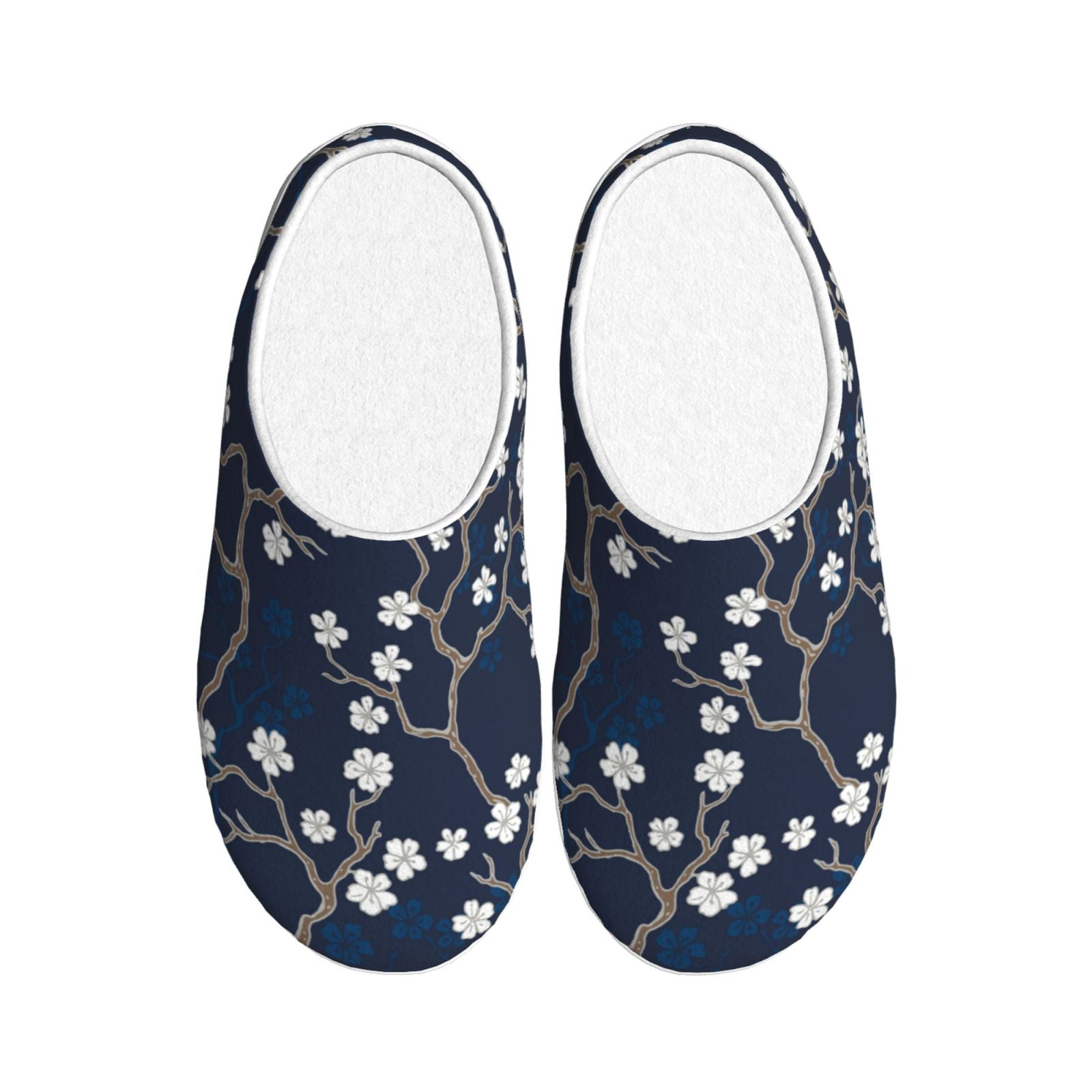 Balery Cherry Blossoms on Navy Background Pattern Women's Fuzzy Memory ...