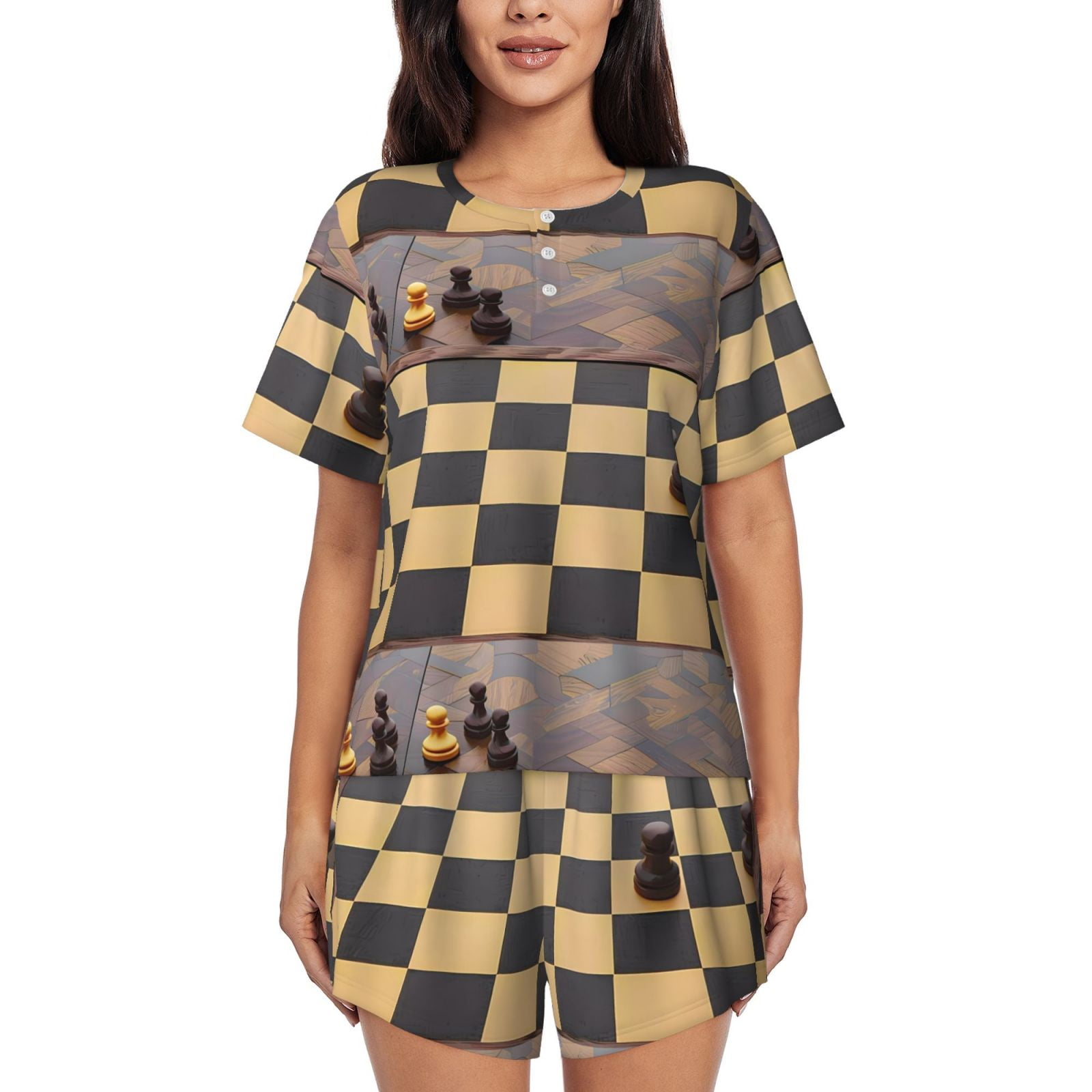 Balery Chess Board With Pawns Pattern Womens Pajama Sets 2 Piece Soft ...