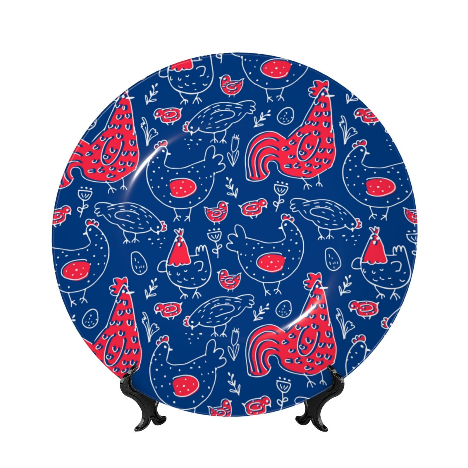 Balery Chicken and Rooster Print Bone China Decorative Plate Ceramic ...